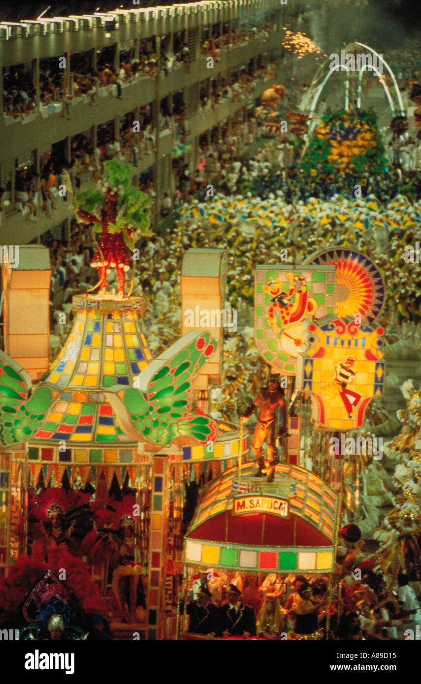 Aerial view of dancers and floats parading at the Sambadrome during ...