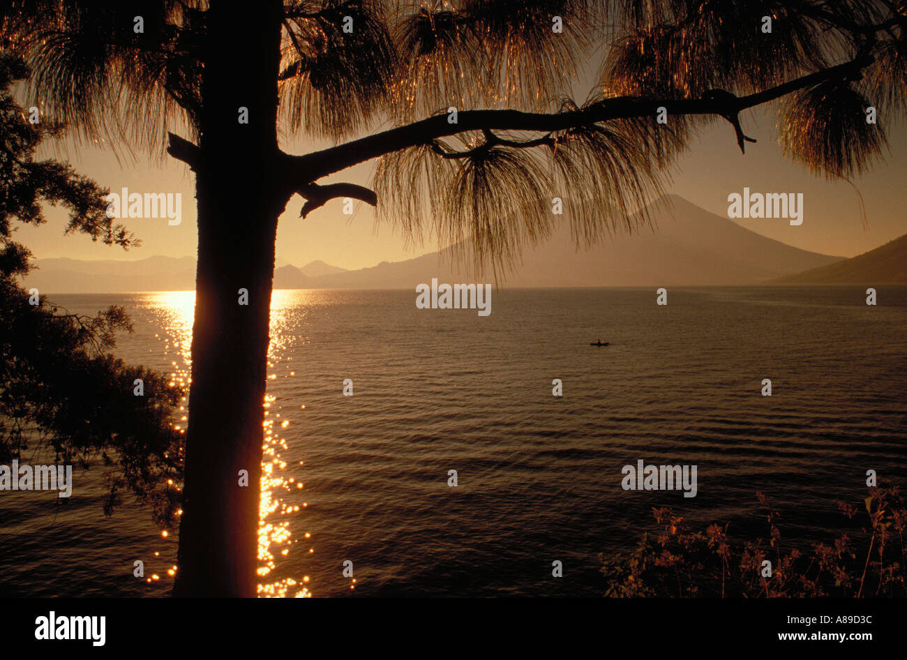 Toliman left and Atitlan Volcanos on Lake Atitlan Guatemala Stock Photo ...