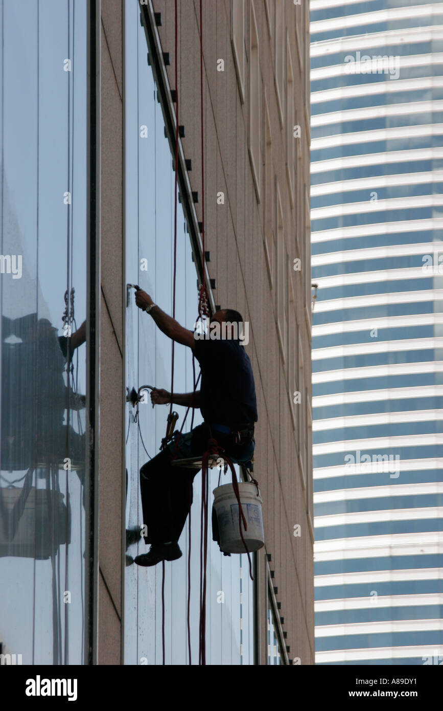 Miami Florida,window washer,dangling,dangerous job,high rise skyscraper ...