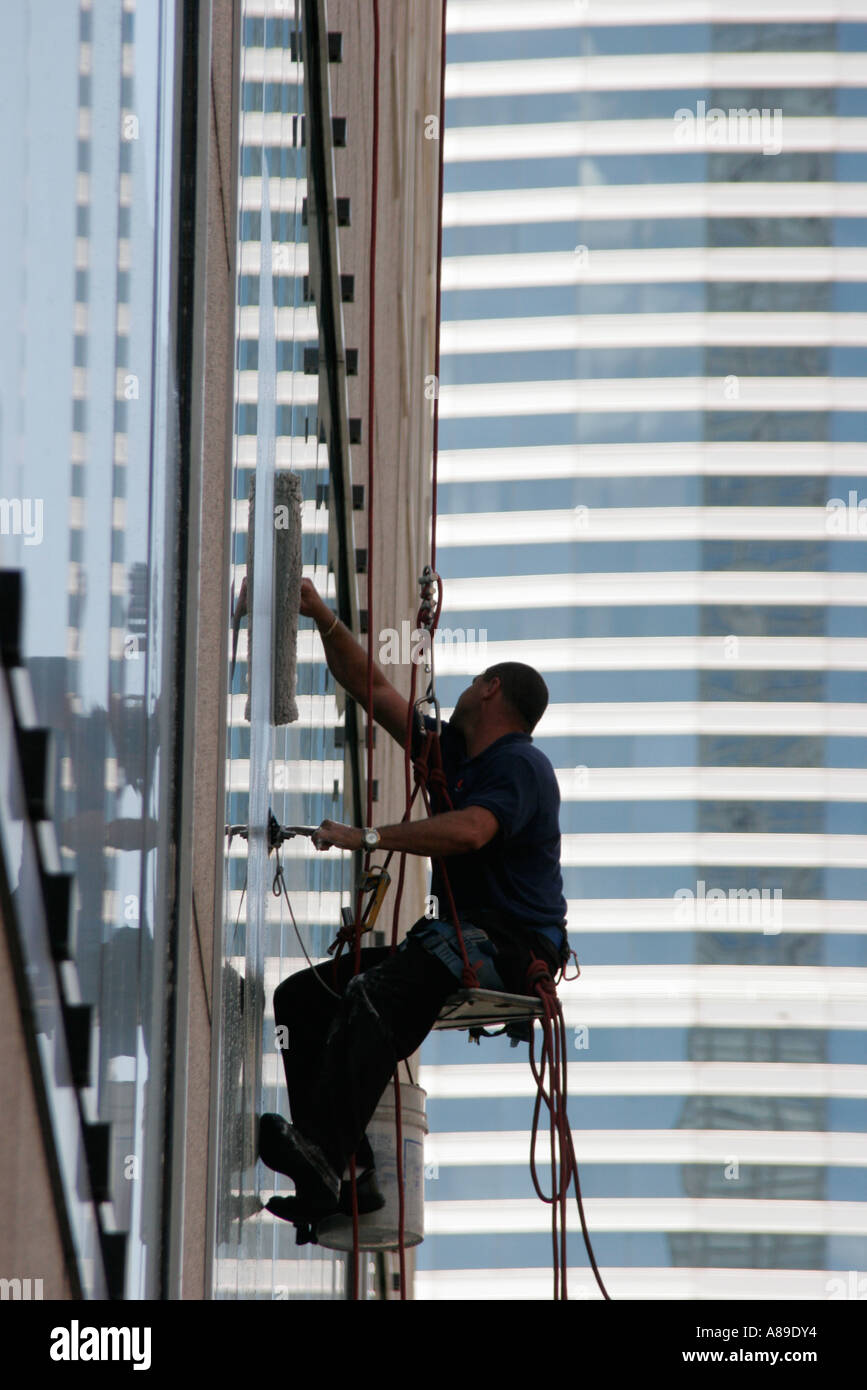 Miami Florida,window washer,dangling,dangerous job,high rise skyscraper ...