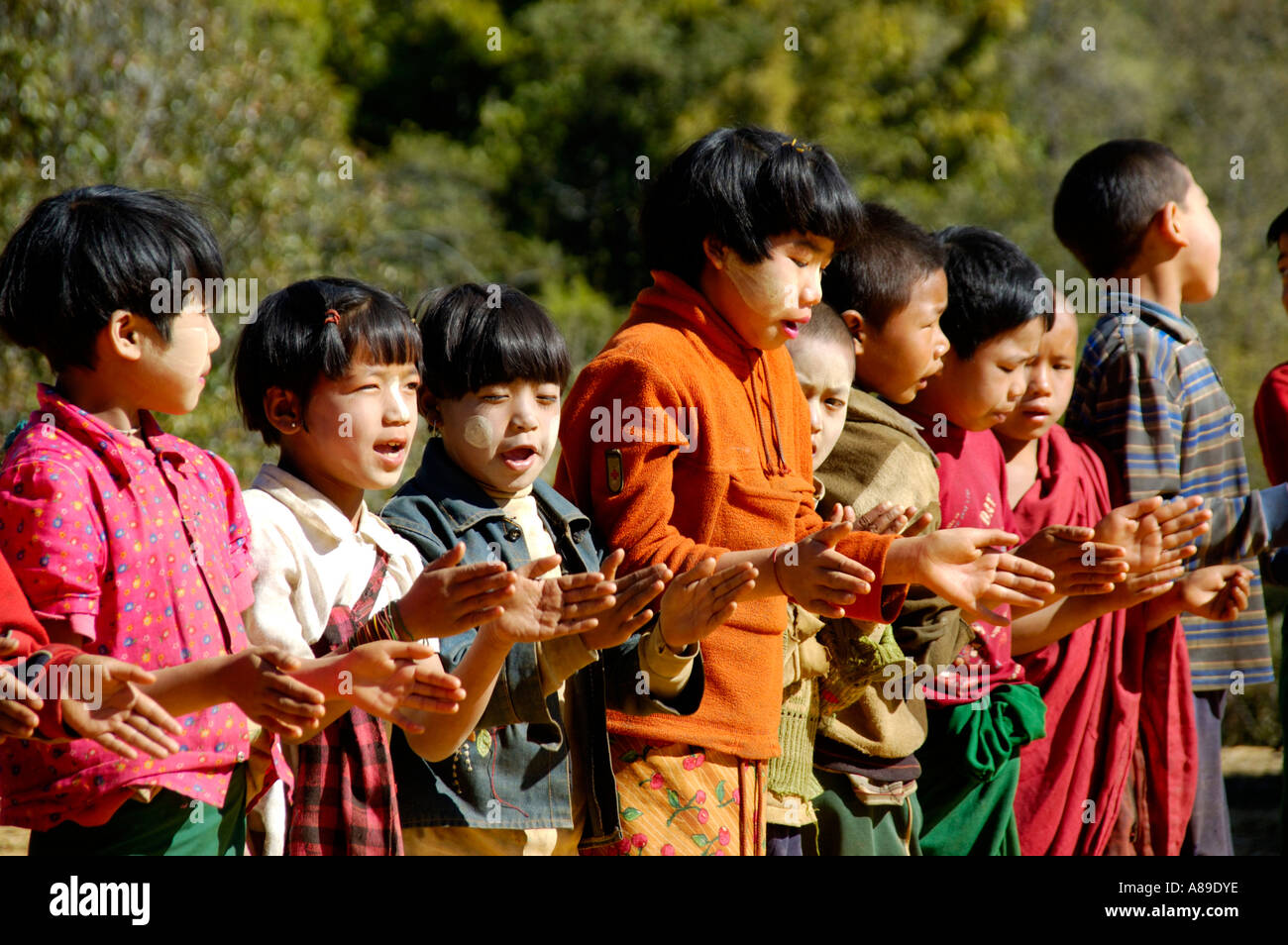 Young pupils lined up singing Yasakyi Shan State Burma Stock Photo - Alamy