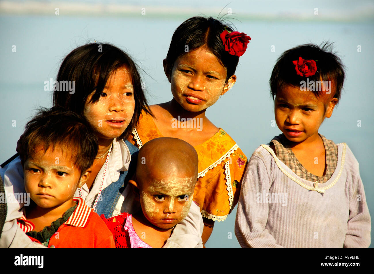 Burmese children with tanaka in their face Mandalay Burma Stock Photo ...