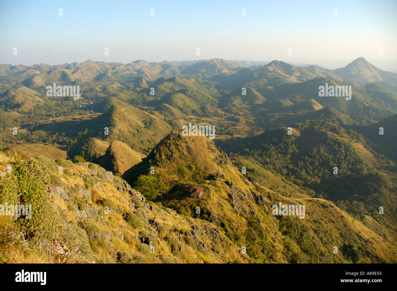 View into the hilly wild landscape Yasakyi Shan State Burma Stock Photo ...