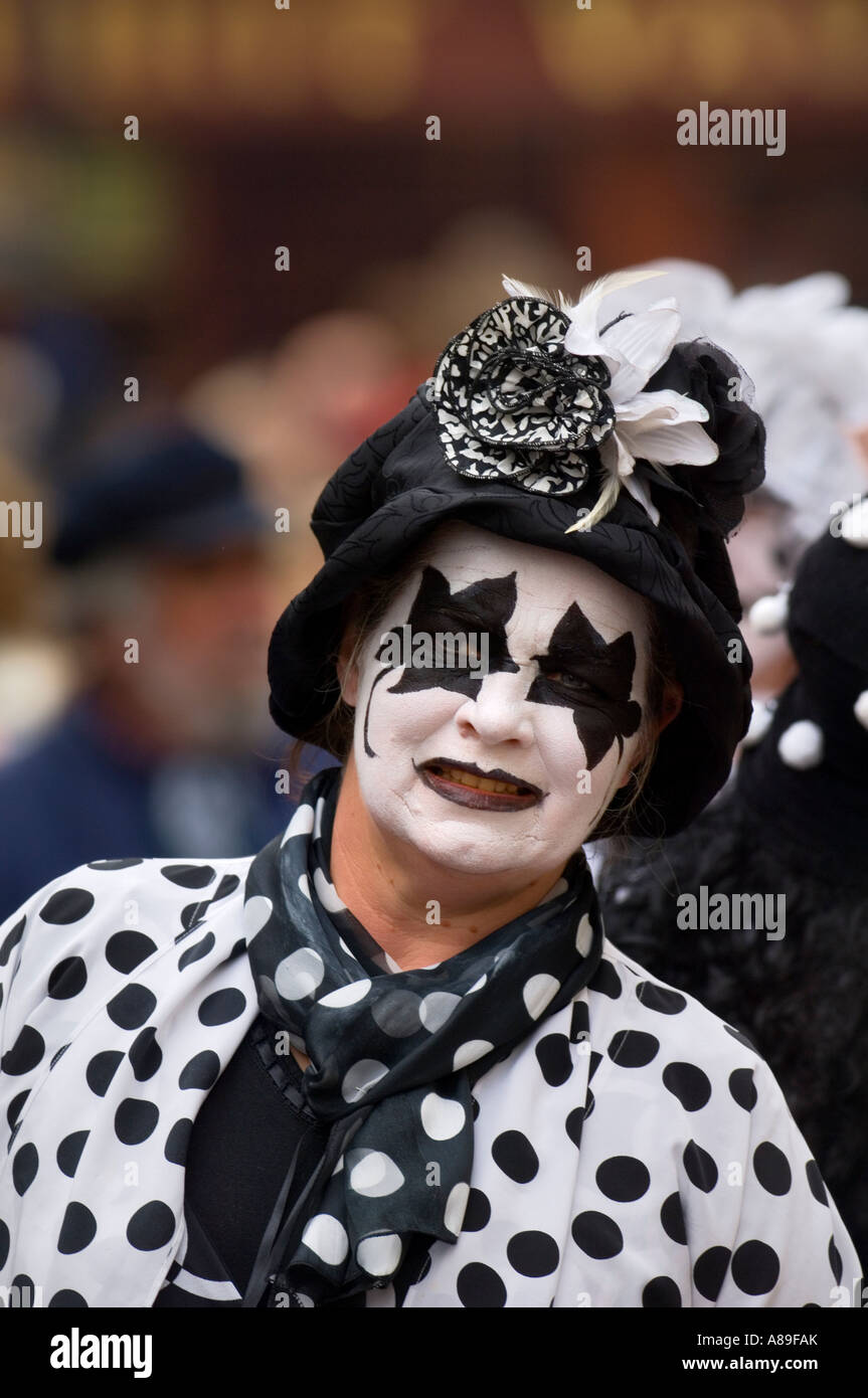 Woman in black and white costume and painted face at the Rochester ...
