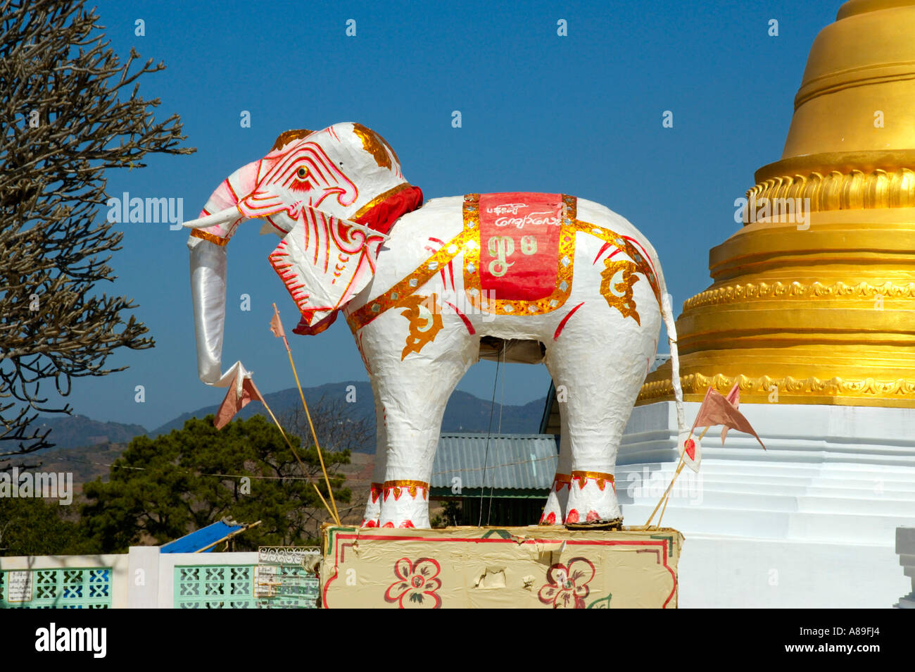 Statue of a decorated elephant near Ywa Ngan Shan State Burma Stock ...