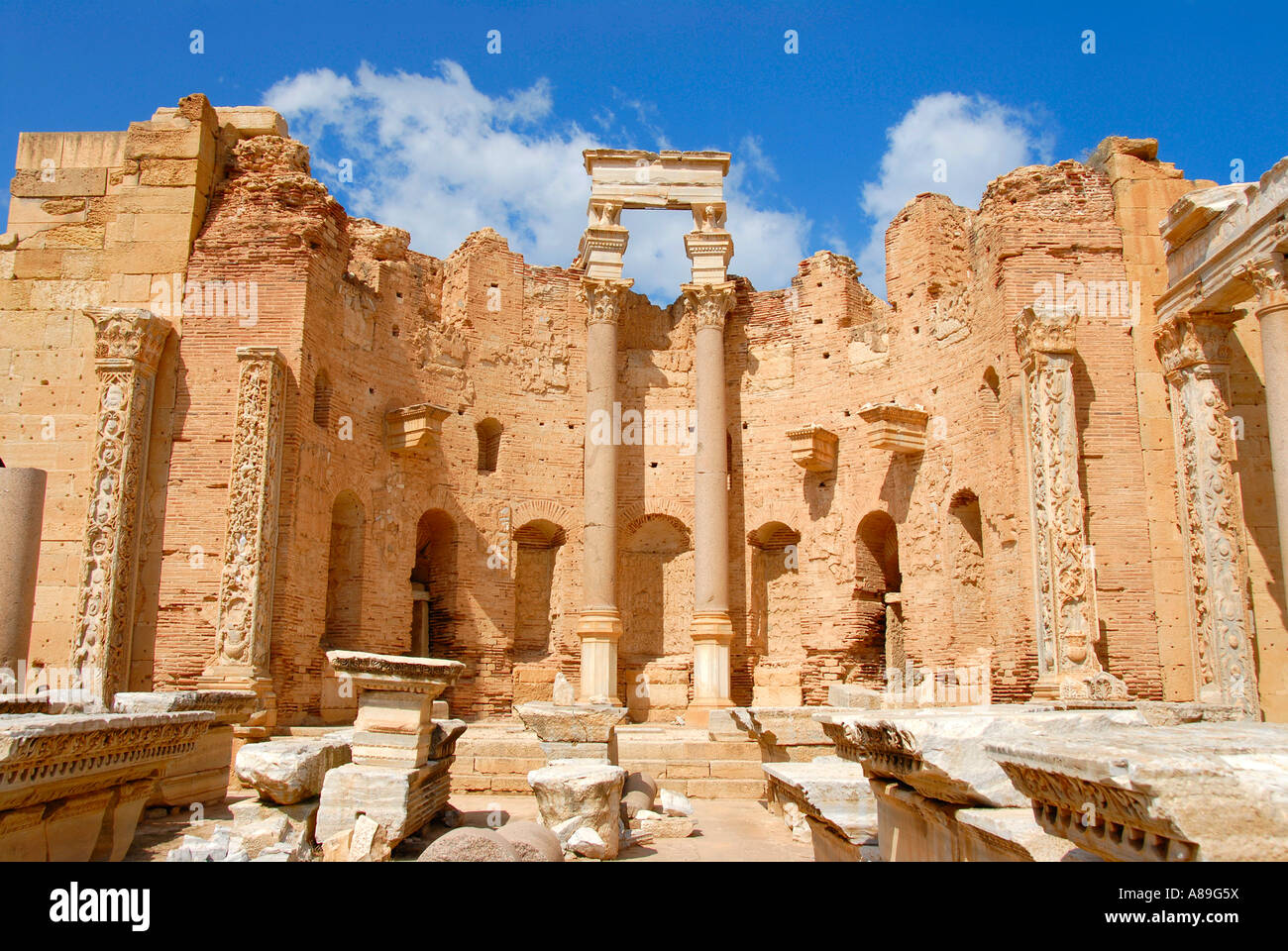 High walls and colums Severan Basilica Leptis Magna Libya Stock Photo ...