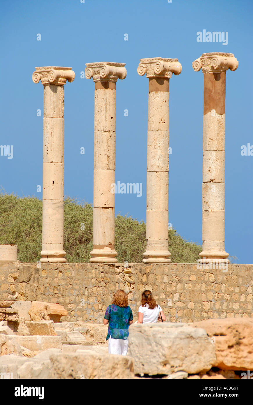 Four columns with ionic capital Leptis Magna Libya Stock Photo - Alamy