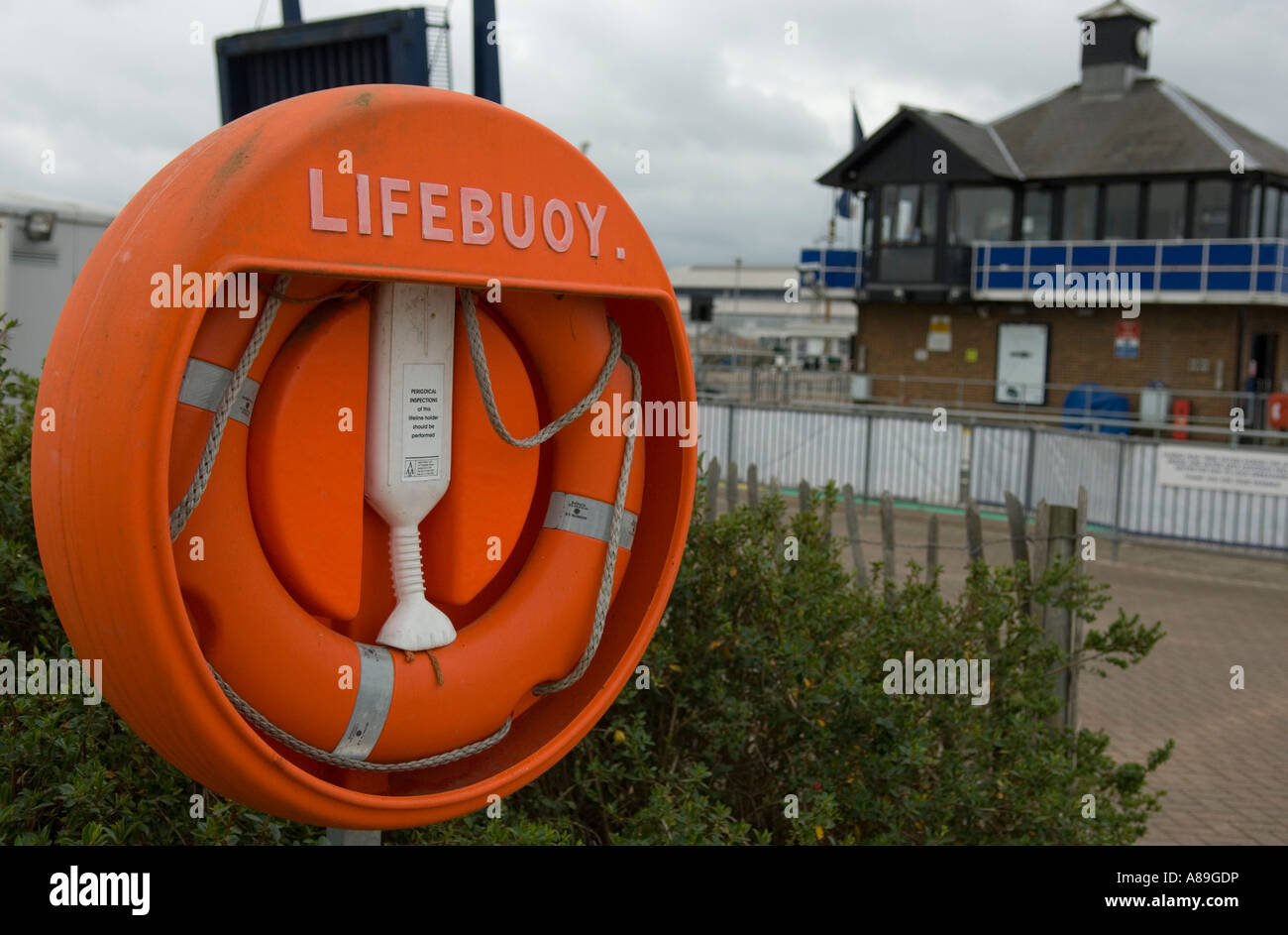 Lifebuoy housing Chatham Harbour Marina Kent Stock Photo - Alamy