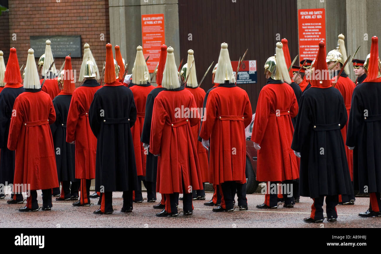 Regimental band preparing for parade at Hyde Park Barracks,London Stock ...