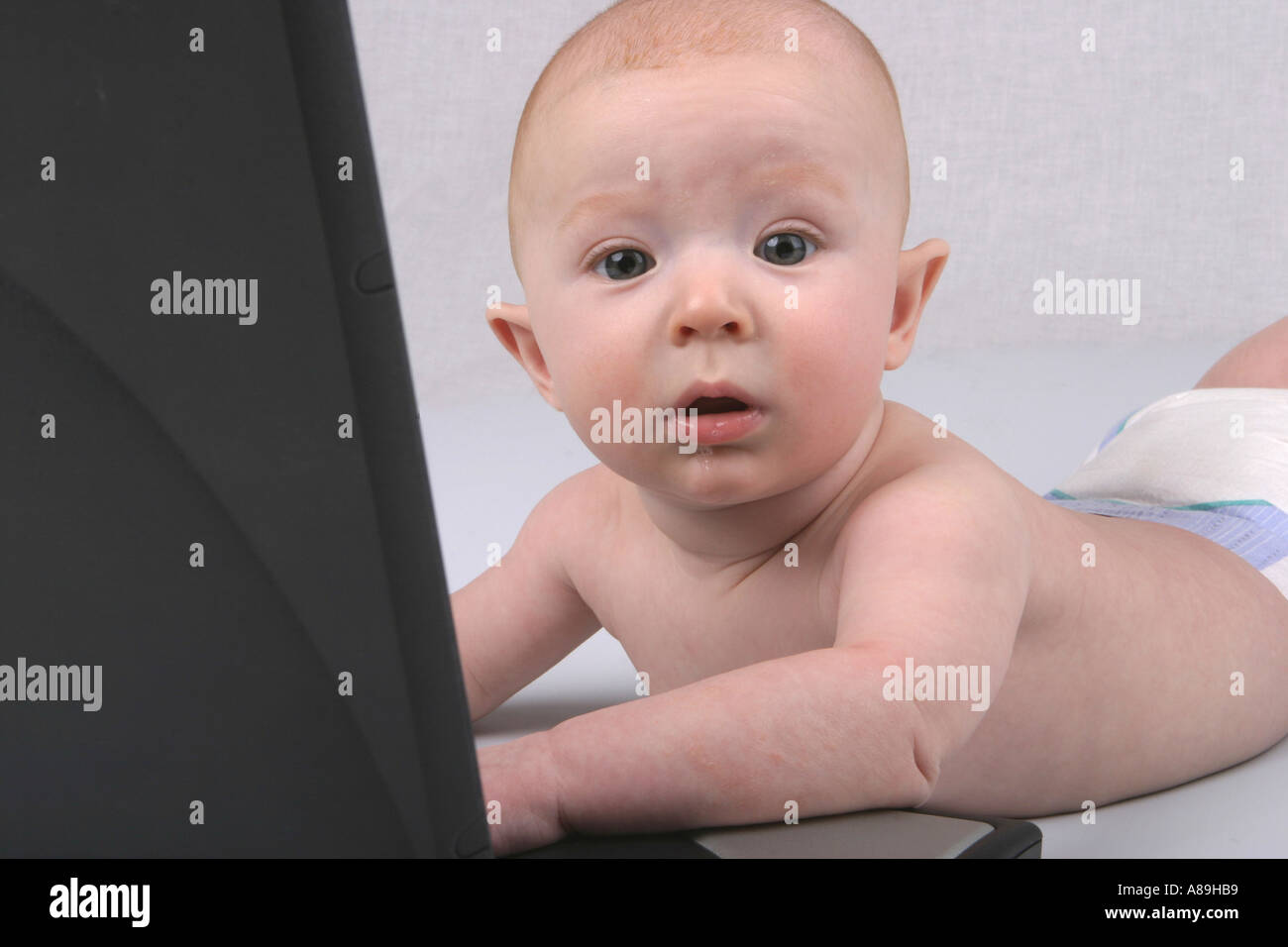 Baby working on laptop 3 Stock Photo - Alamy