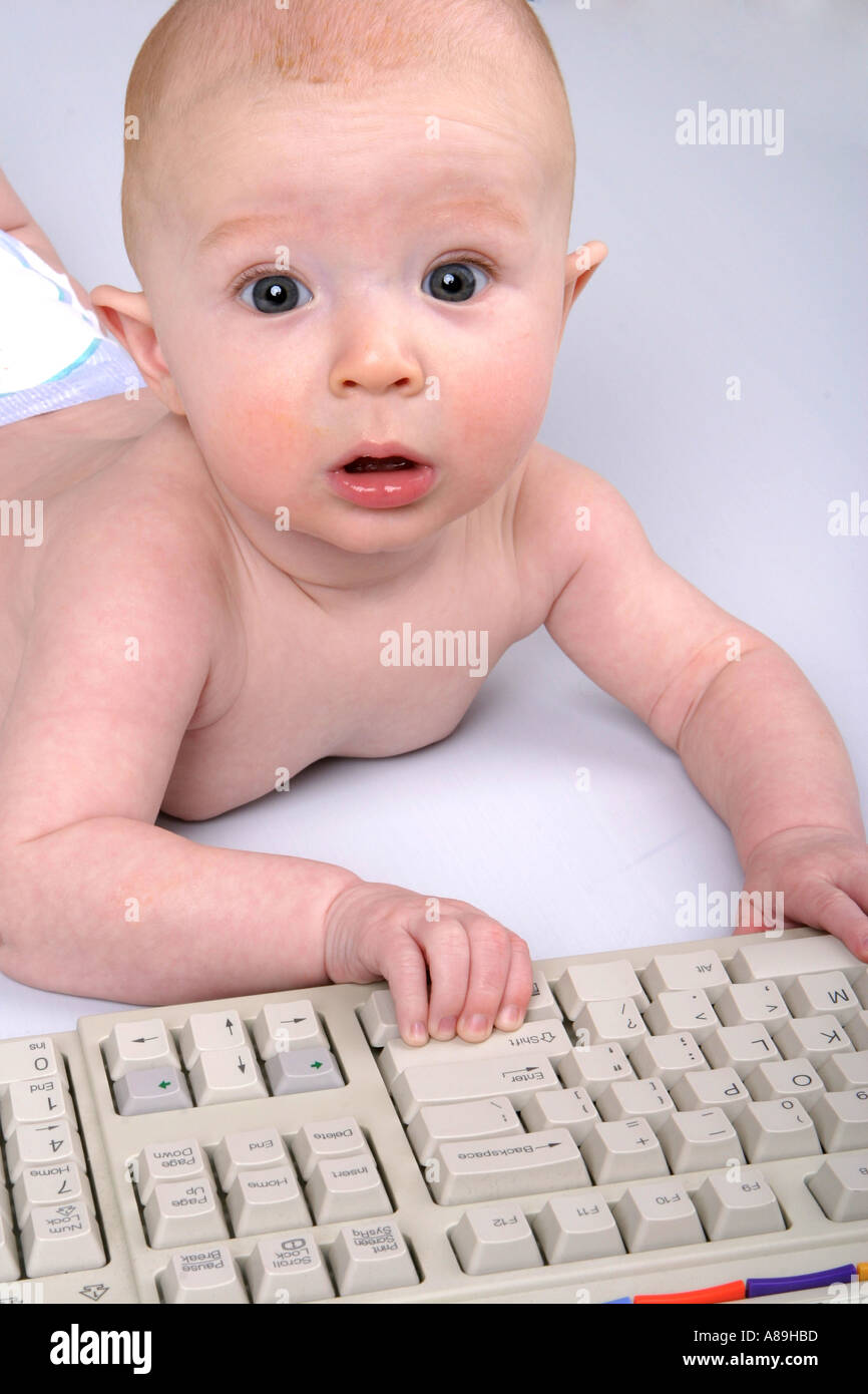 Baby with Keyboard Stock Photo - Alamy