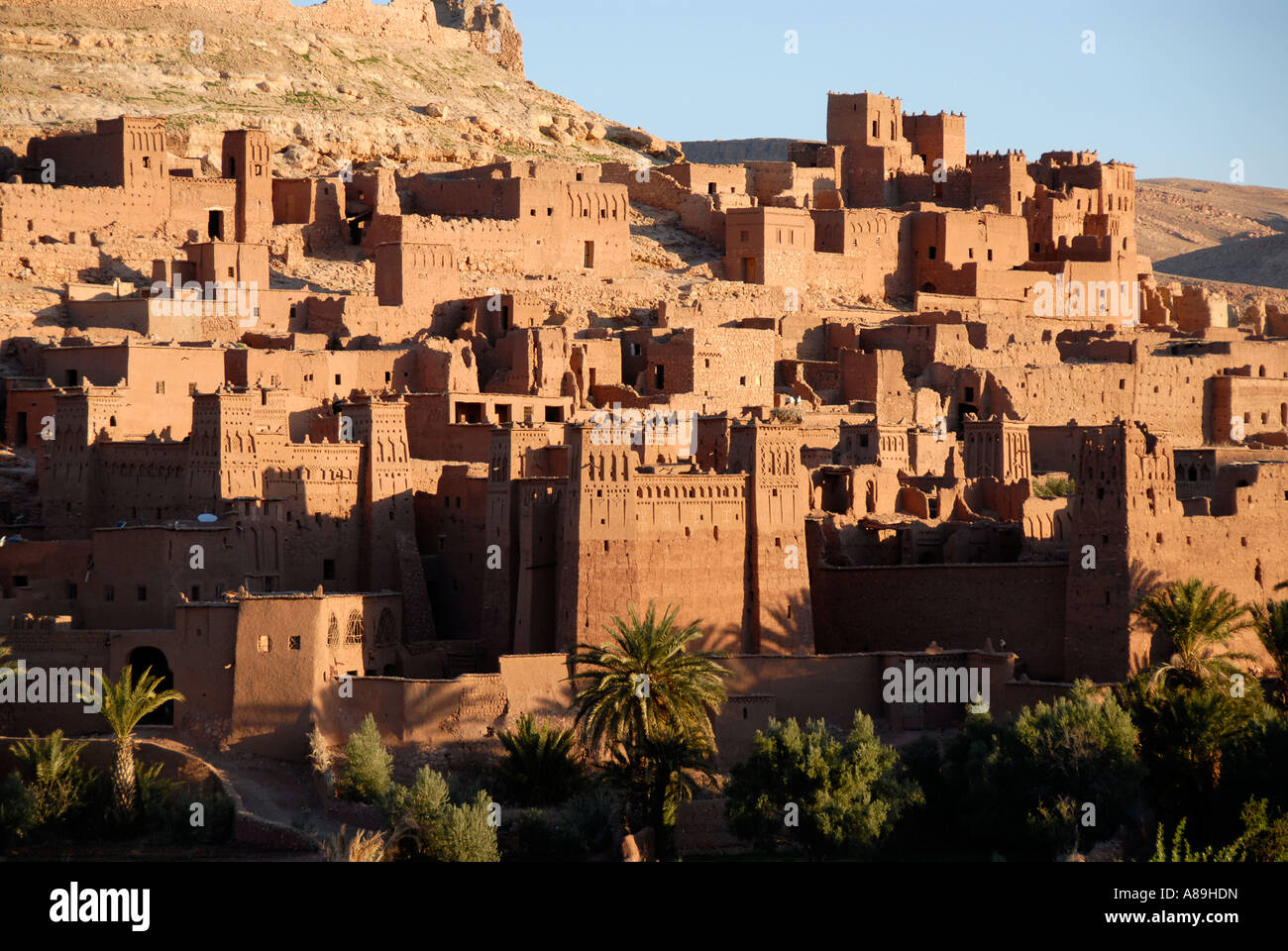 Traditional Berber architecture Kasbah Ait Benhaddou at mountain slope ...