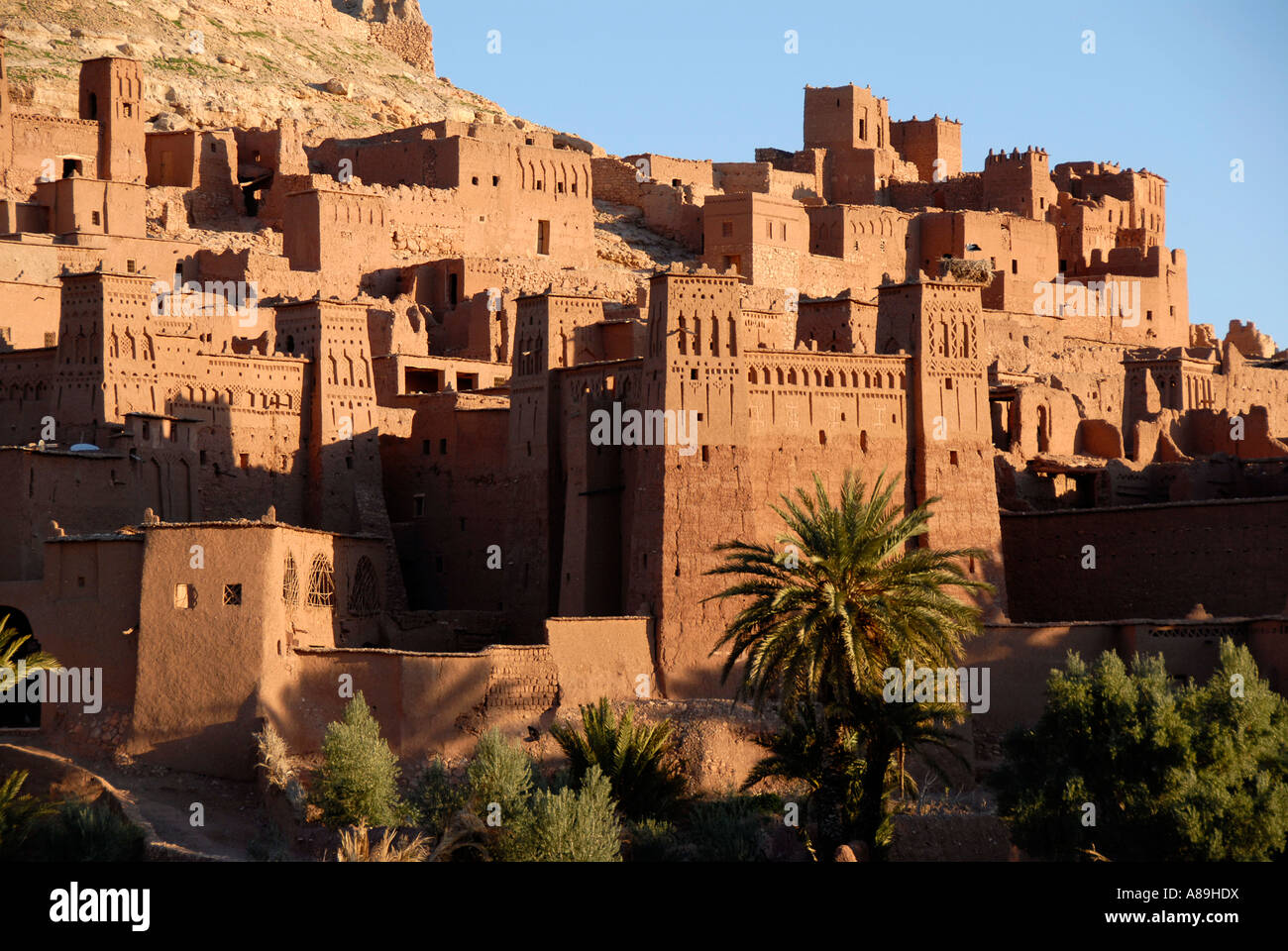 Traditional Berber architecture Kasbah Ait Benhaddou at mountain slope ...