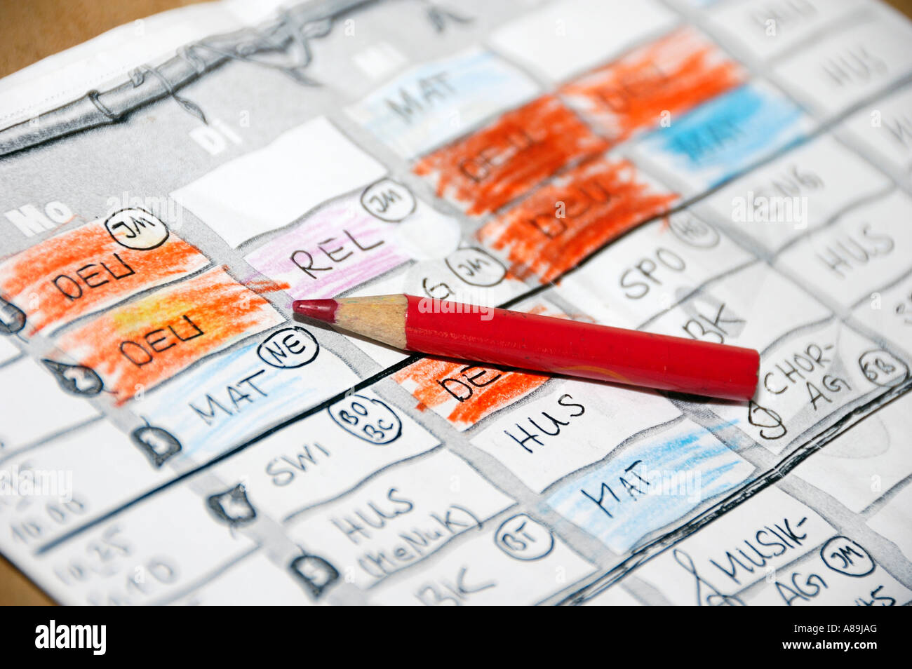 Class schedule, red pen Stock Photo - Alamy