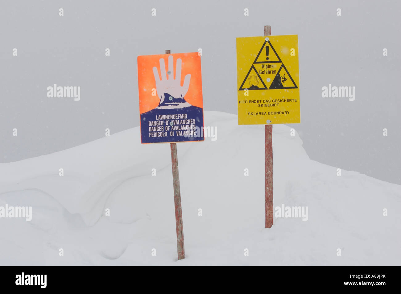 Warning signs about alpine dangers Stock Photo - Alamy