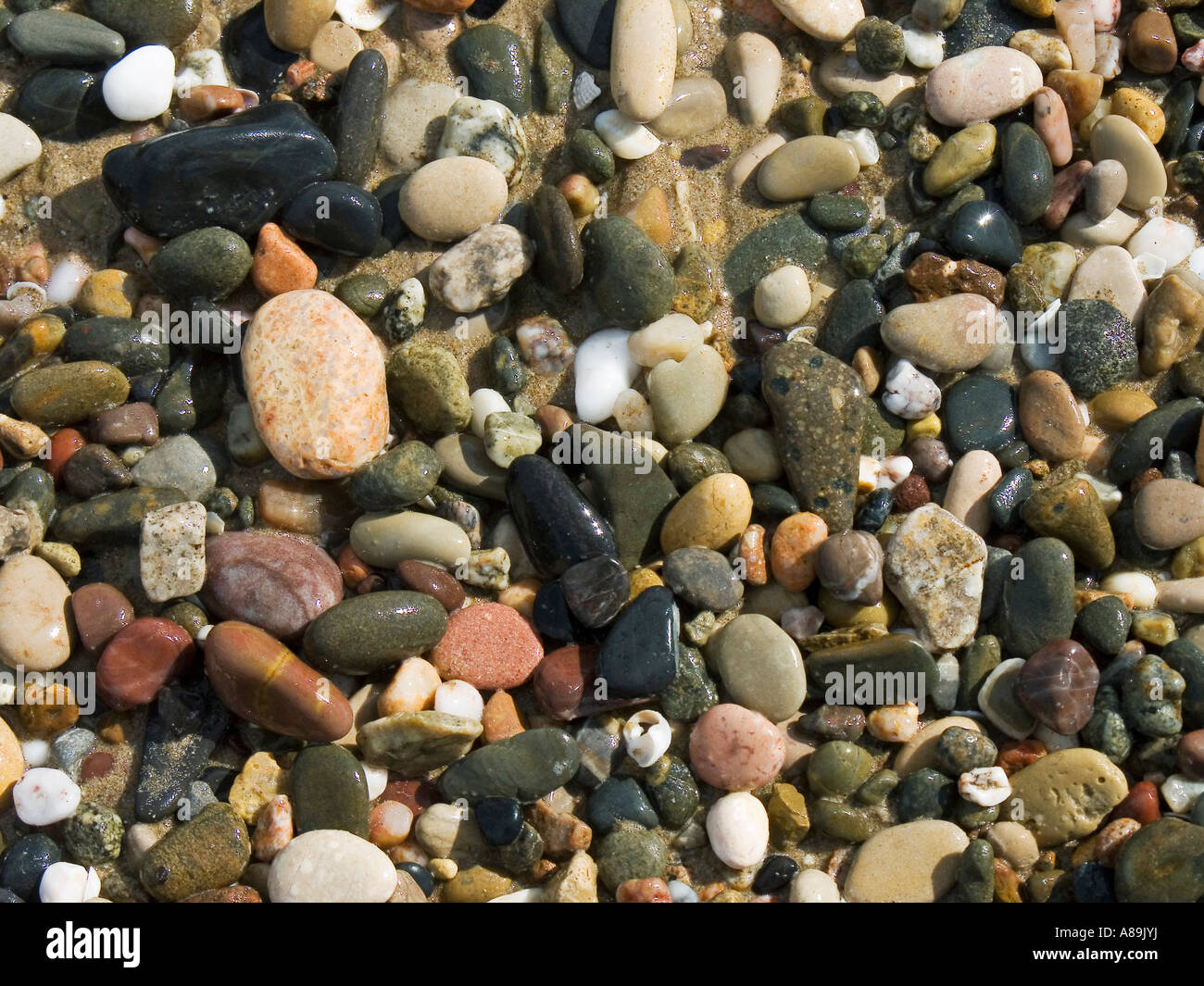 Colored pebbles in the sand Stock Photo - Alamy