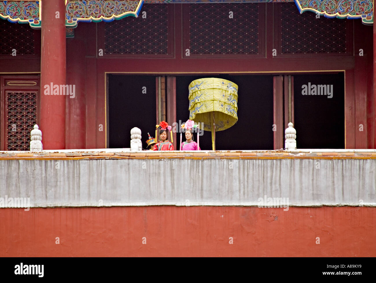 CHINA BEIJING Actresses play the part of concubines on the balconies of ...