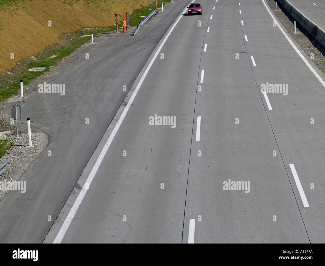 hard shoulder on the motorway, slope fixing with jute net Stock Photo ...