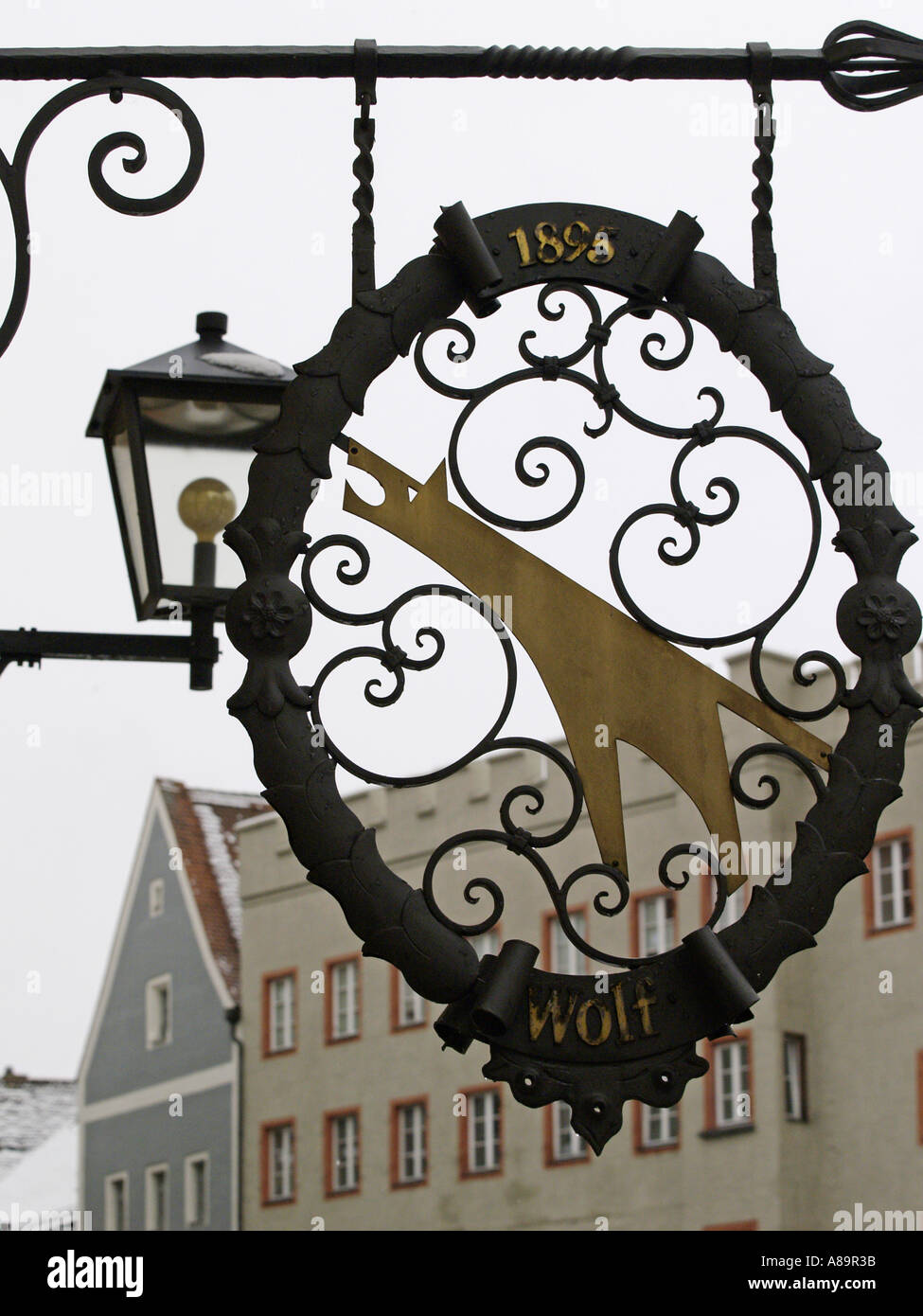 Regensburg, city view whrought-iron sign wolf Stock Photo - Alamy