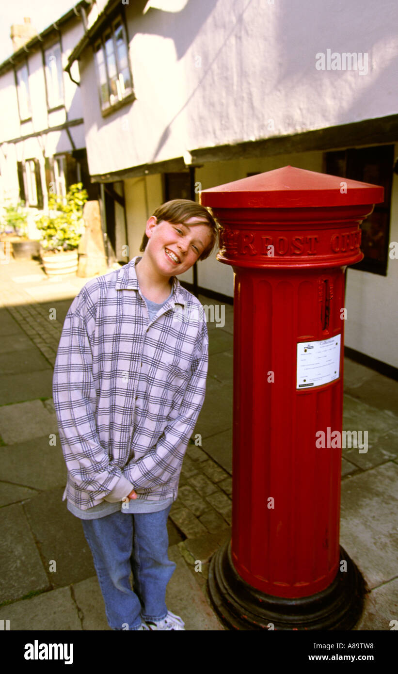 Berkshire Eton High Street boy at Victorian Post Box PBviii model Stock ...
