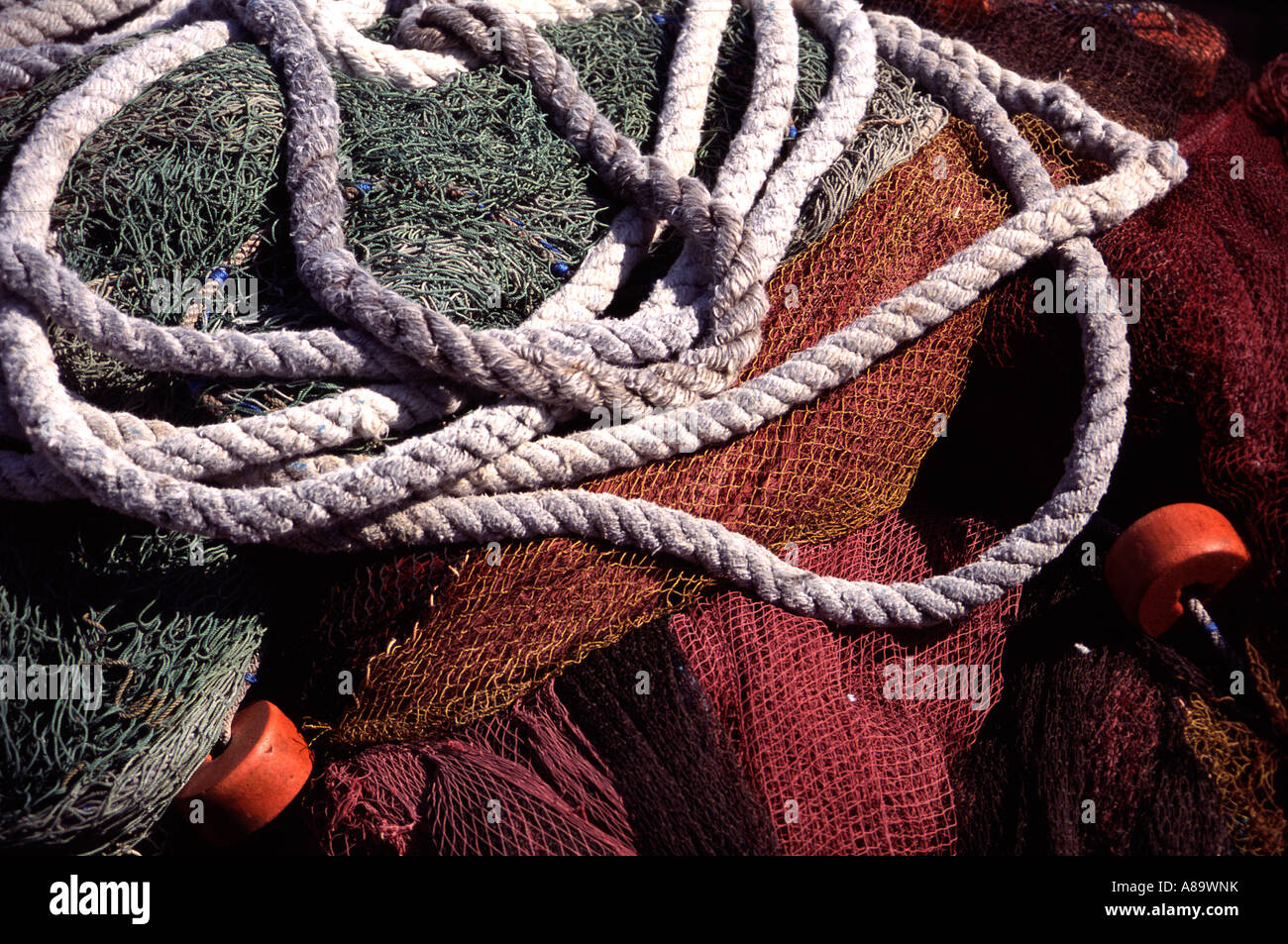Ropes and nets traditional fishing tools Stock Photo - Alamy