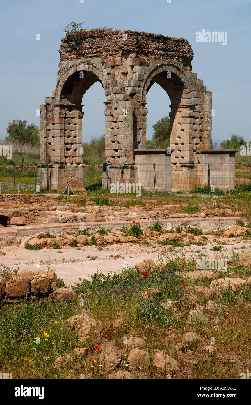 Entrance arch of the Caparra ruins in the province of Cáceres Spain ...