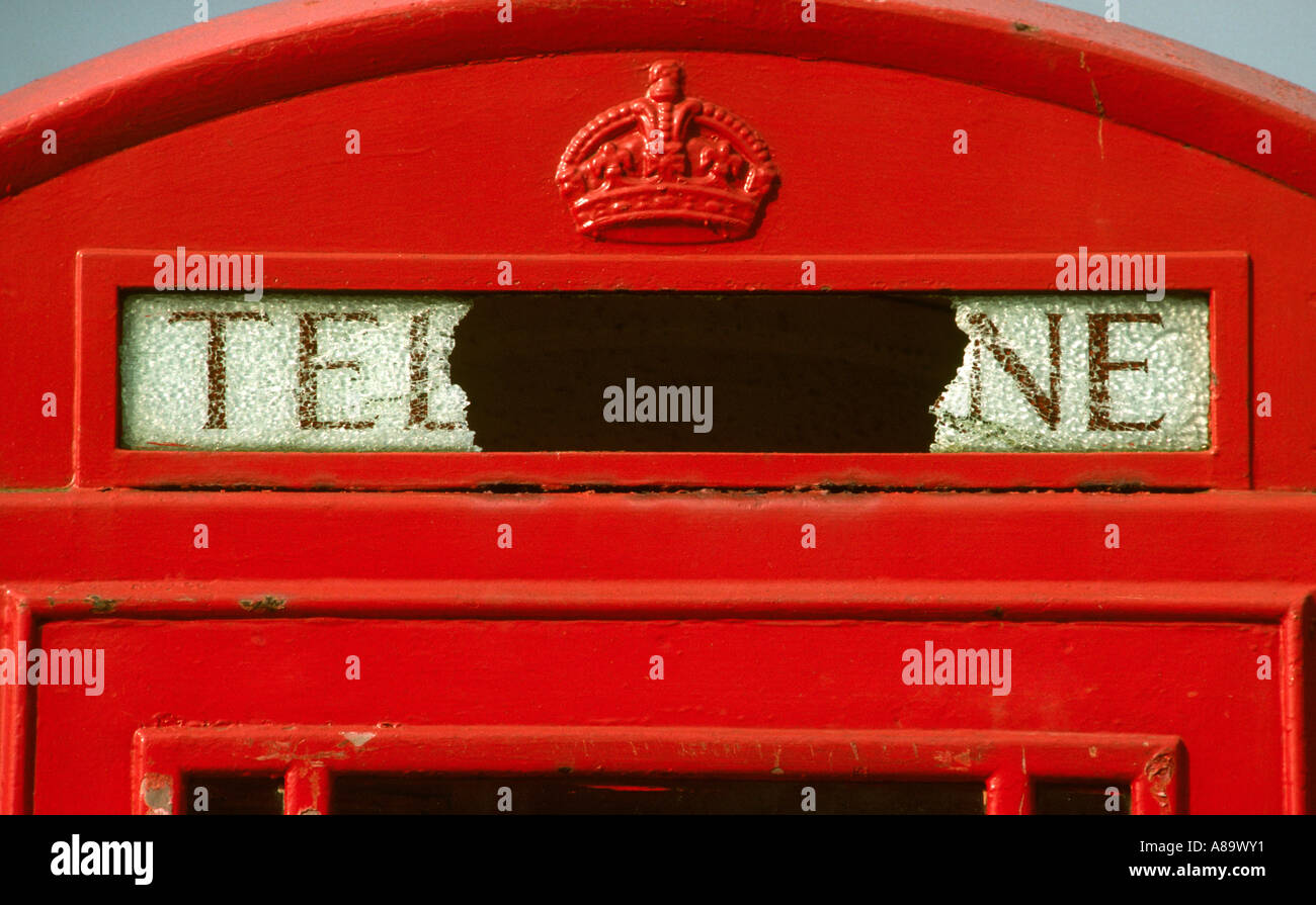 Communication K6 Phone Box vandalised broken Telephone notice glass ...