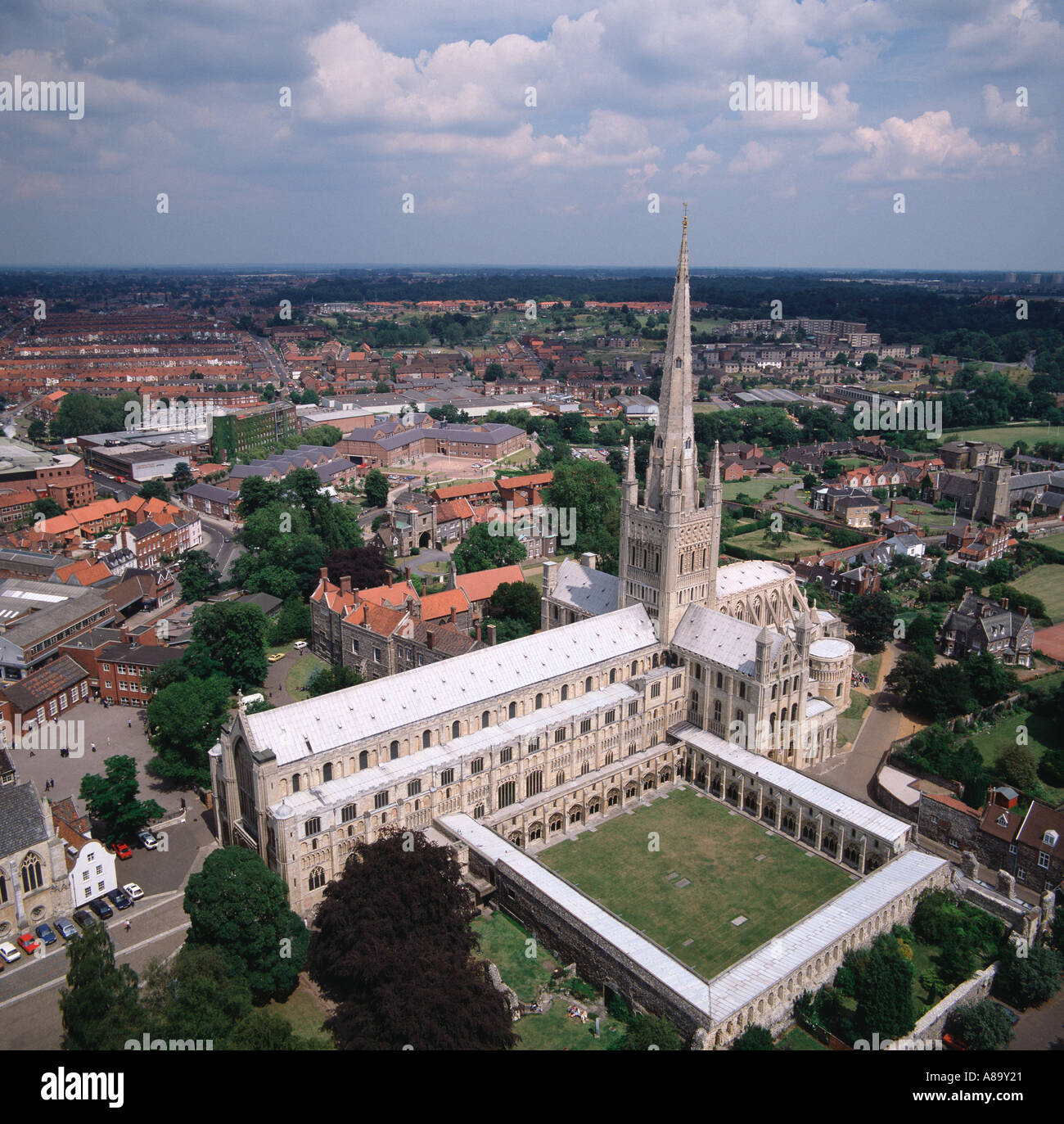 Cathedral and cloisters Norwich UK aerial view Stock Photo - Alamy