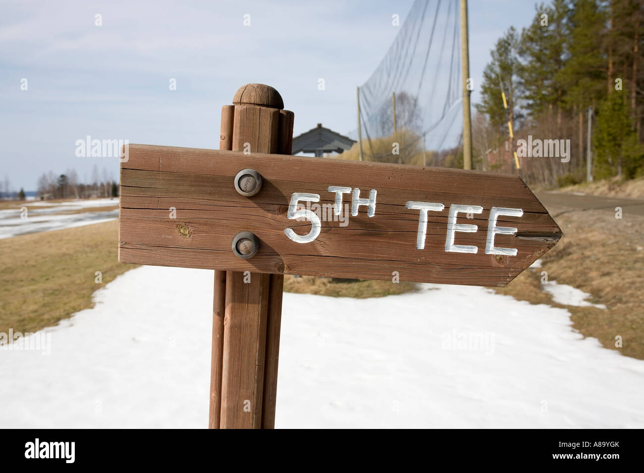 5th tee sign at golf course, Sotkamo Finland Stock Photo - Alamy