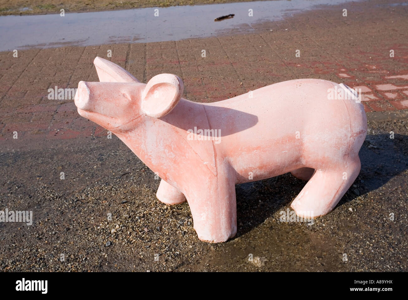concrete pig as traffic obstacle in a no parking zone, Finland Stock ...