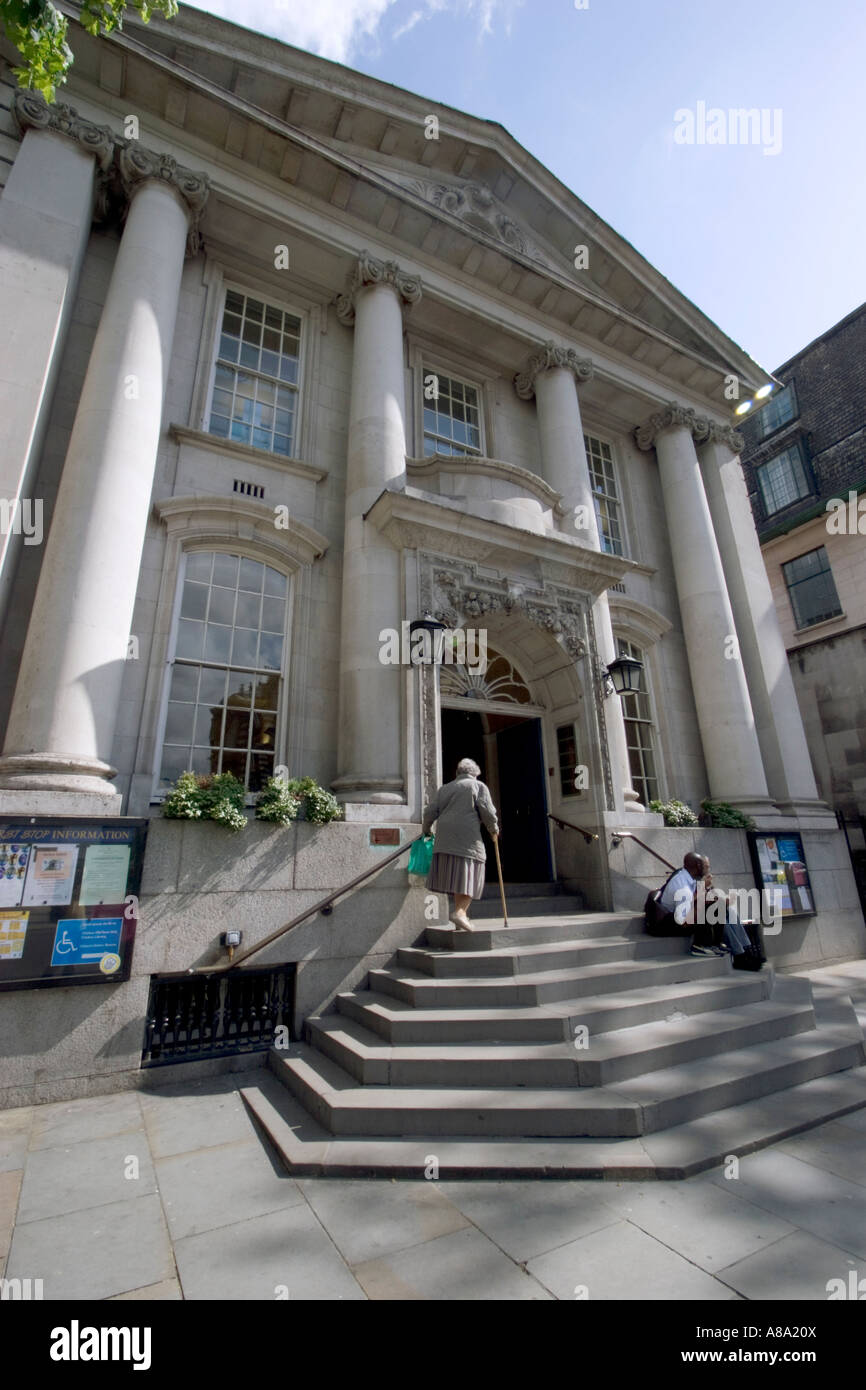 Chelsea Old Town Hall library Kings Road LONDON SW3 with pensioner ...