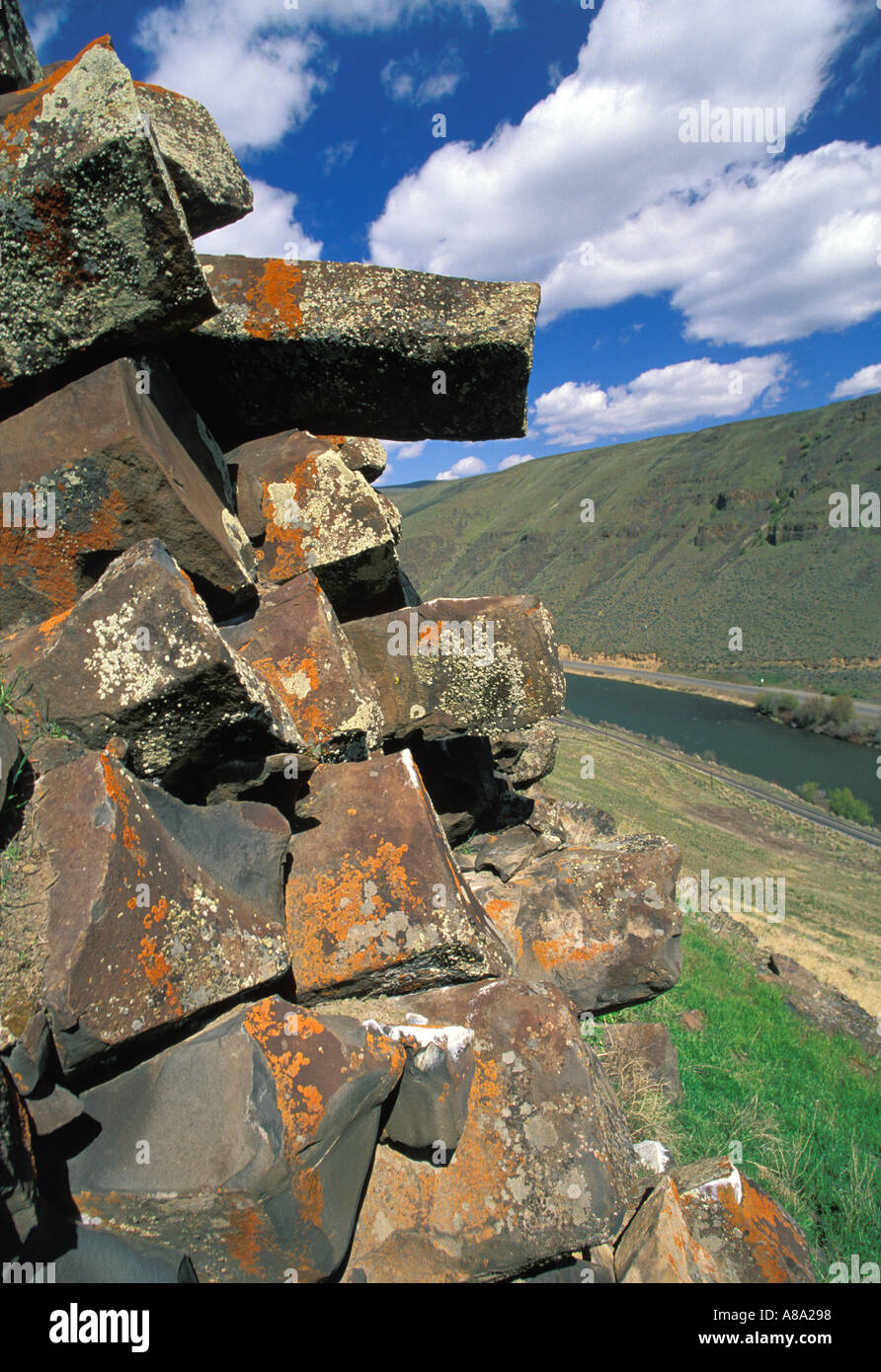 Basalt columns overlooking Yakima River Canyon Washington Stock Photo ...