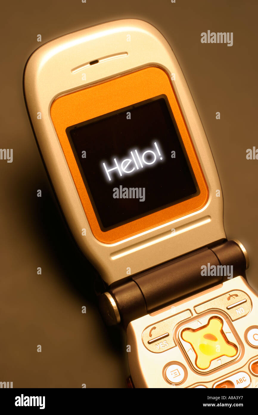 Mobile Phone with Hello Message on Screen Stock Photo - Alamy