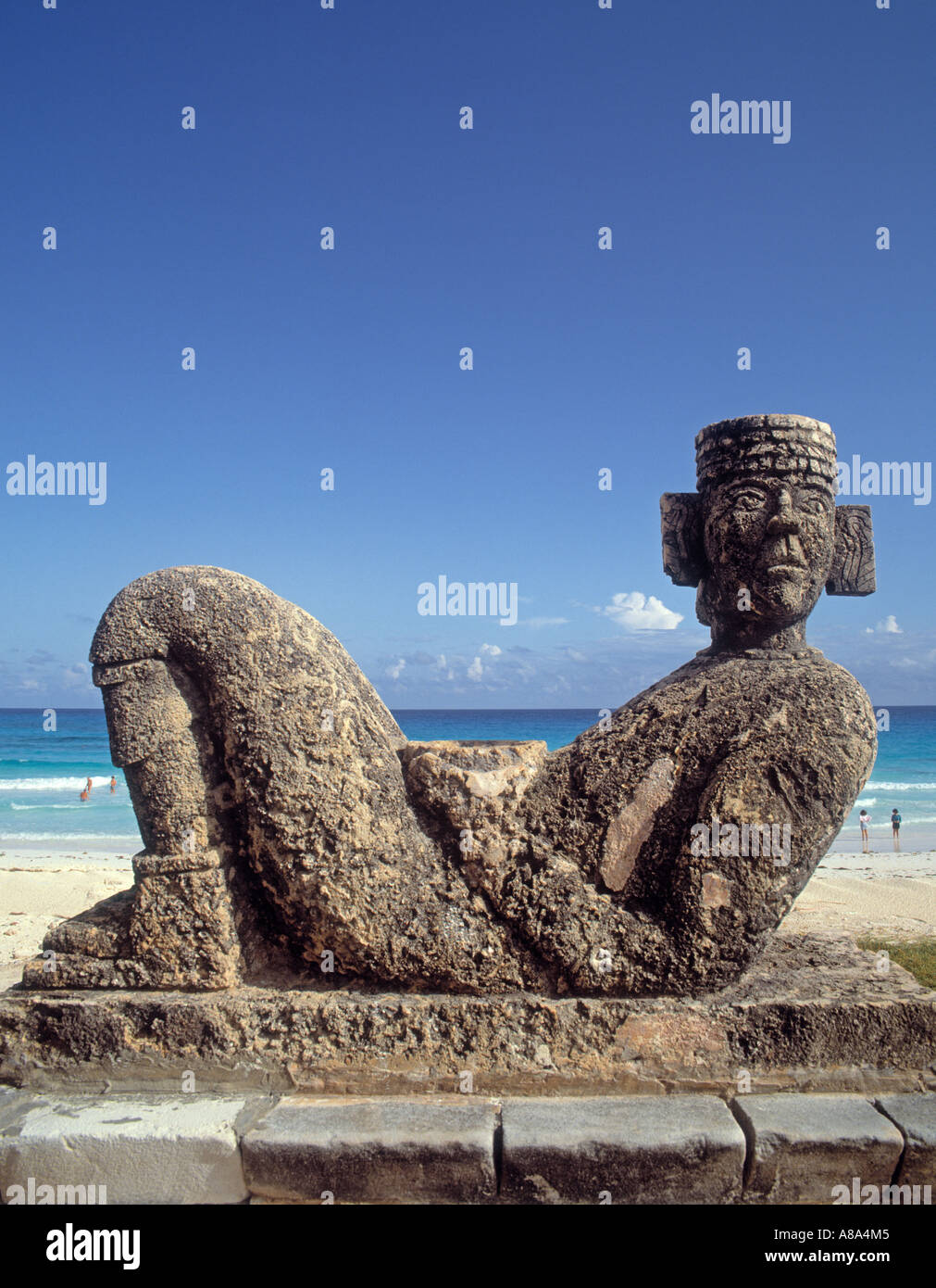 Cancun Yucatan Mexico Copy of Chac Mool statue at Chac Mool beach Stock ...