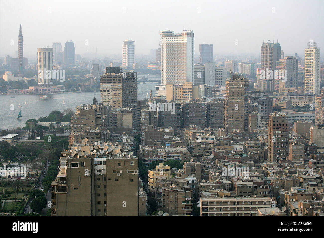 Cairo cityscape and skyline with River Nile, Egypt, Middle East Stock ...