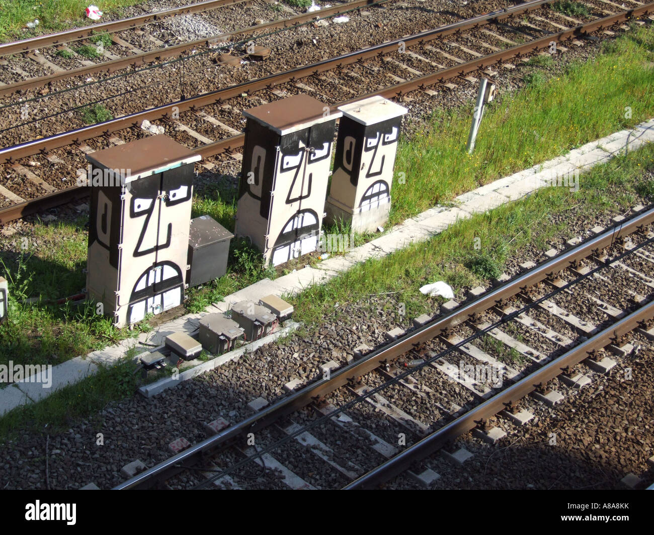 angry faces by a rail track Stock Photo - Alamy