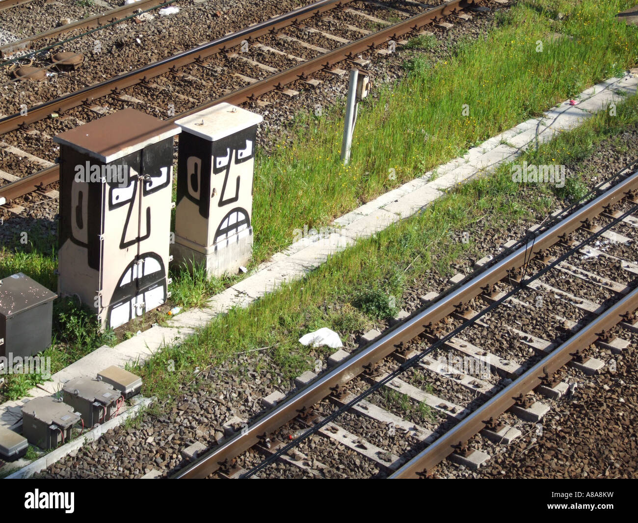 angry faces by a rail track Stock Photo - Alamy