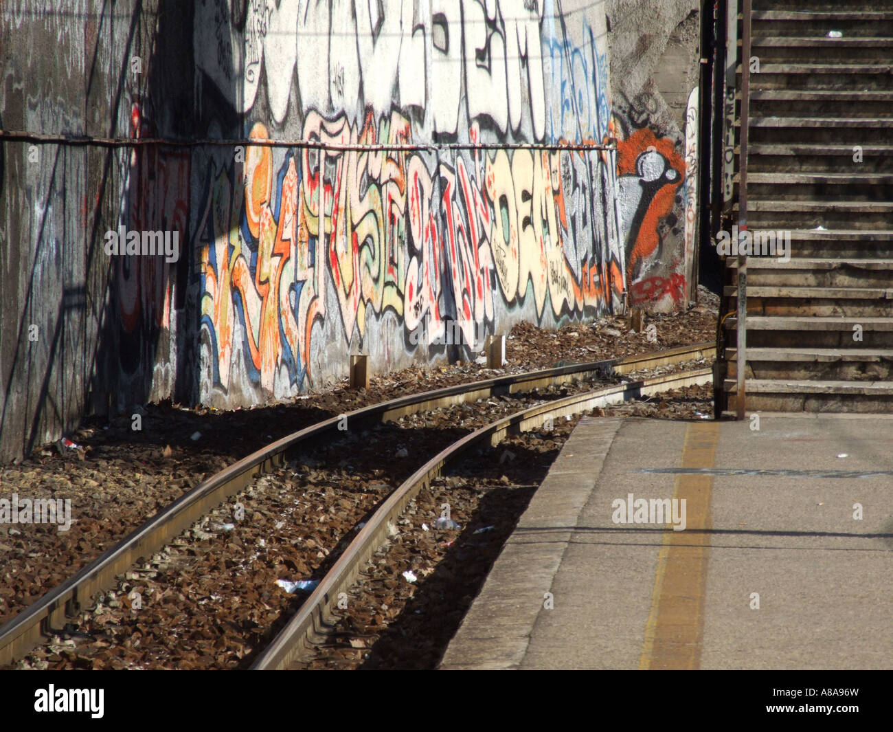 graffiti in train station rome Stock Photo - Alamy