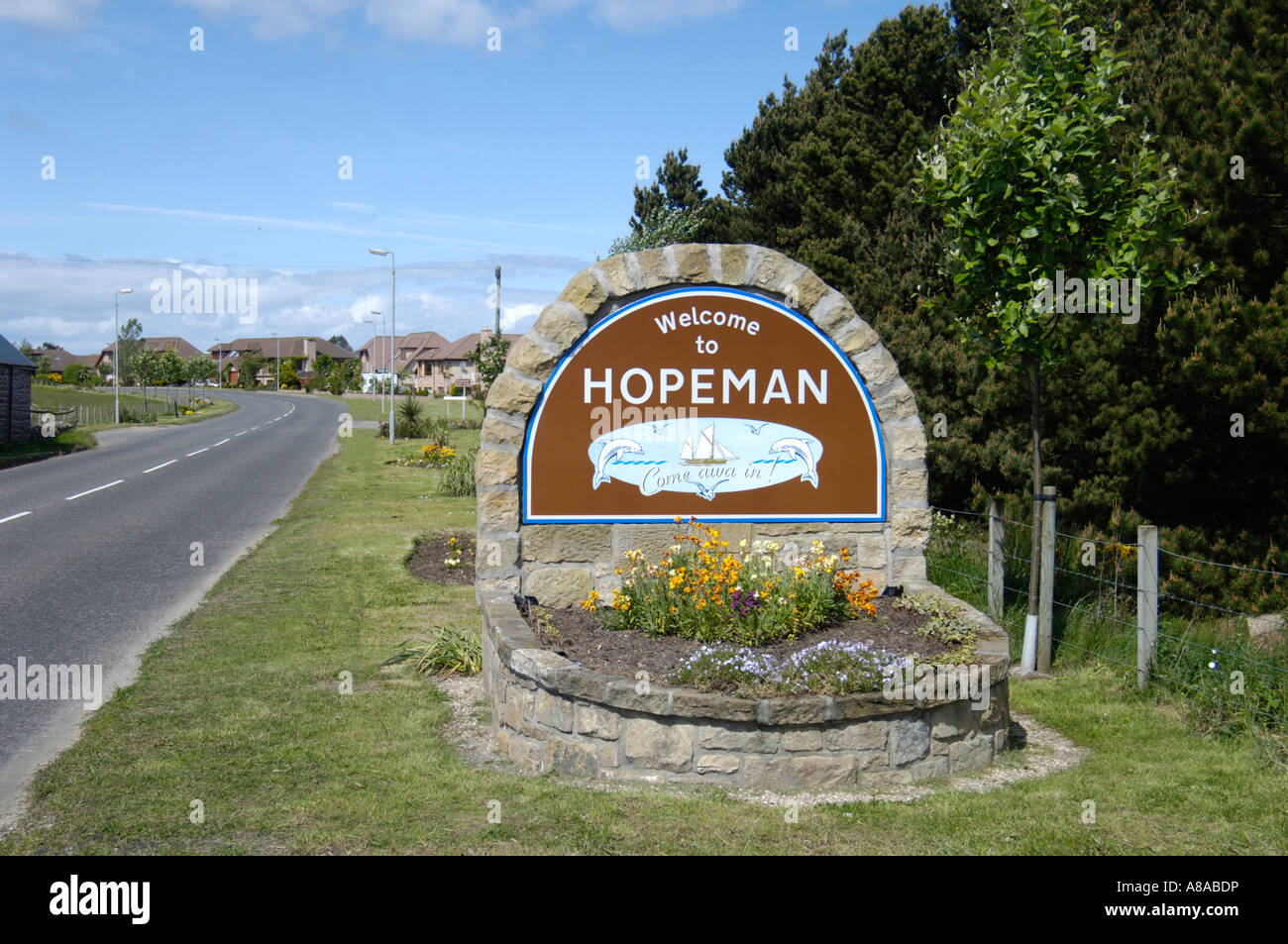 Hopeman Village Welcome Sign Stock Photo - Alamy