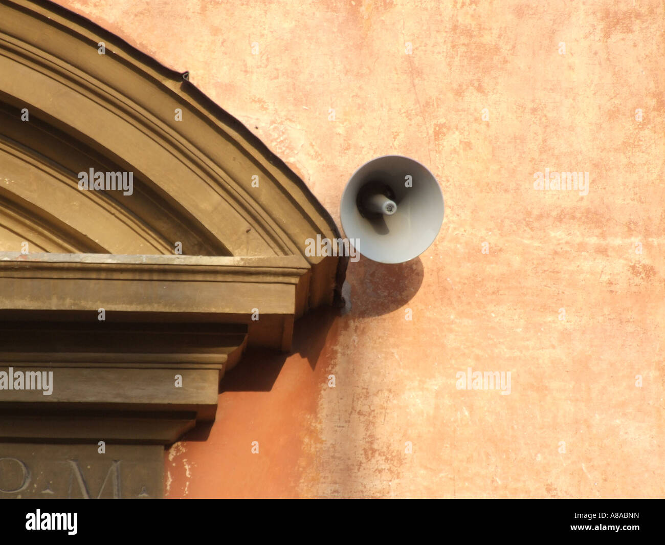 one megaphone on church wall in italy Stock Photo - Alamy