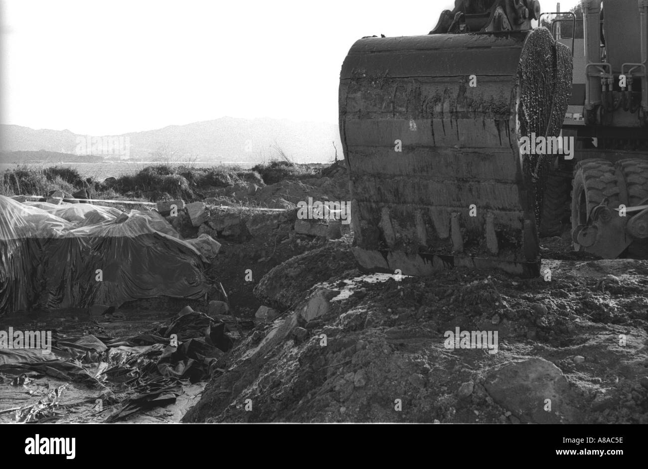 PRESTIGE OIL SPILL Pit dug as temporary holding tank for recovered oil ...