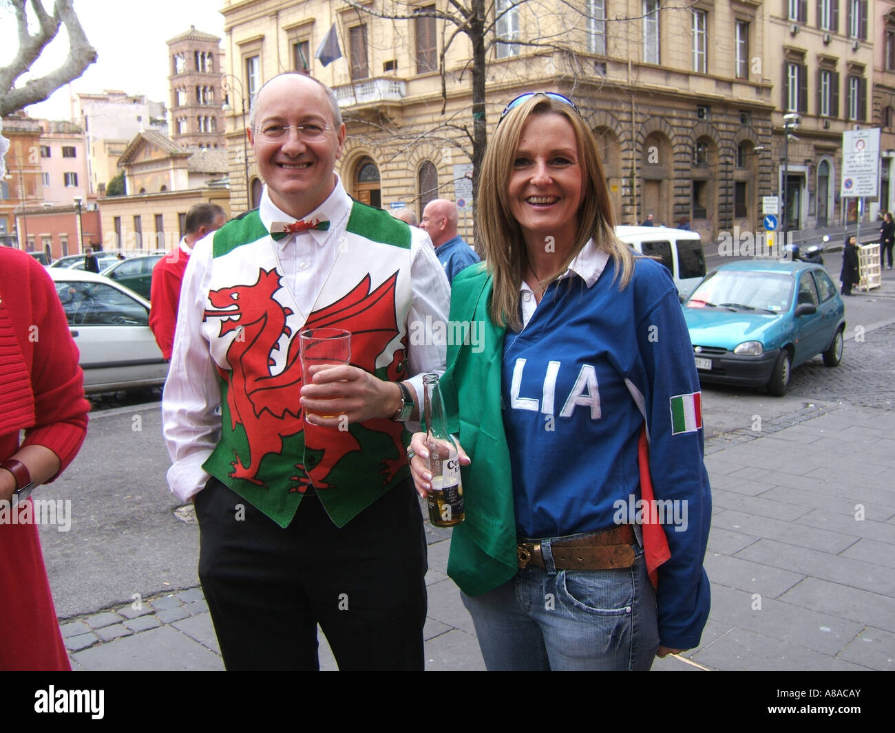 welsh and italian rugby fans in rome for the six nations match versus ...