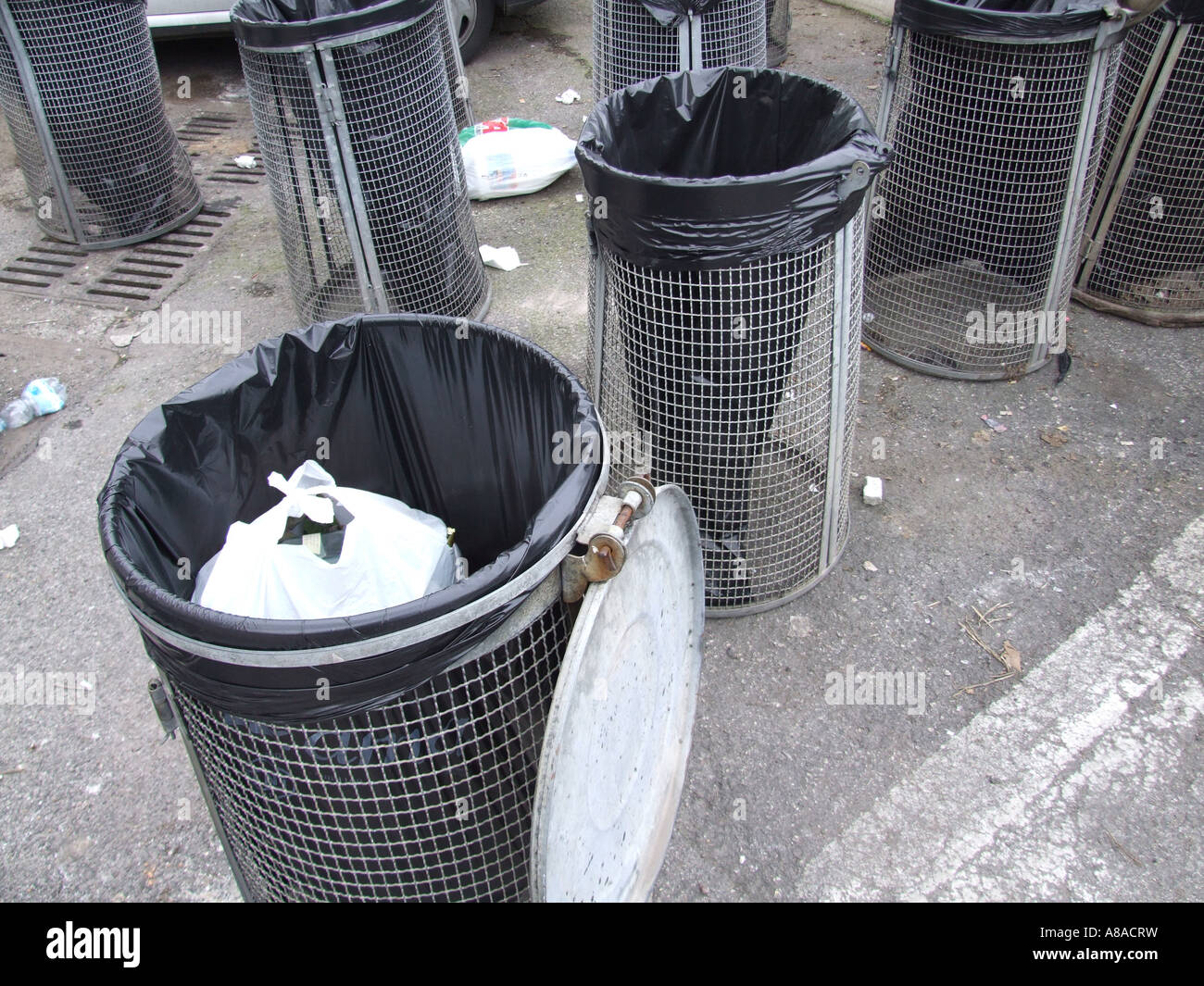 rubbish bins in town Stock Photo - Alamy