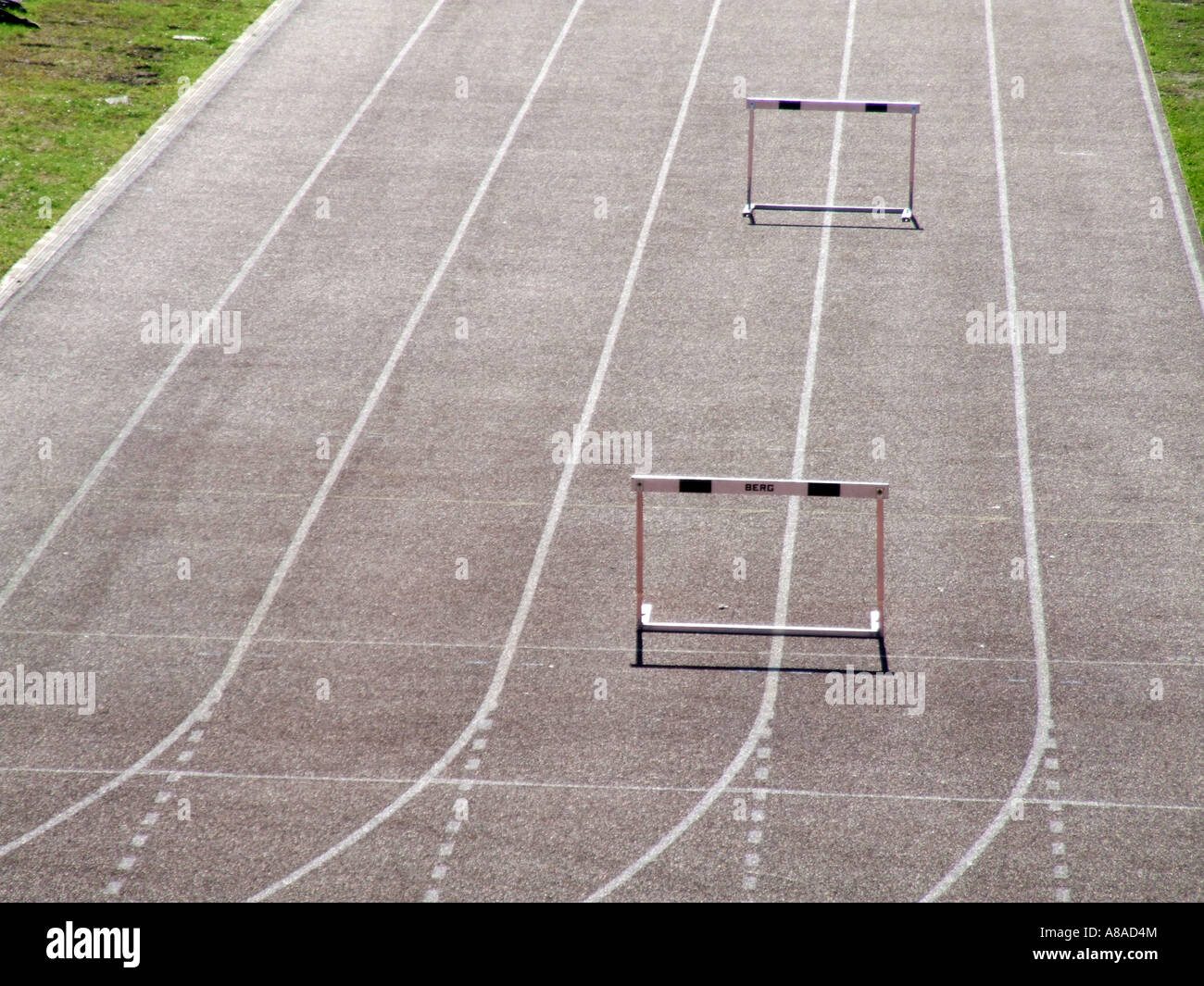 two hurdles on athletic track Stock Photo - Alamy