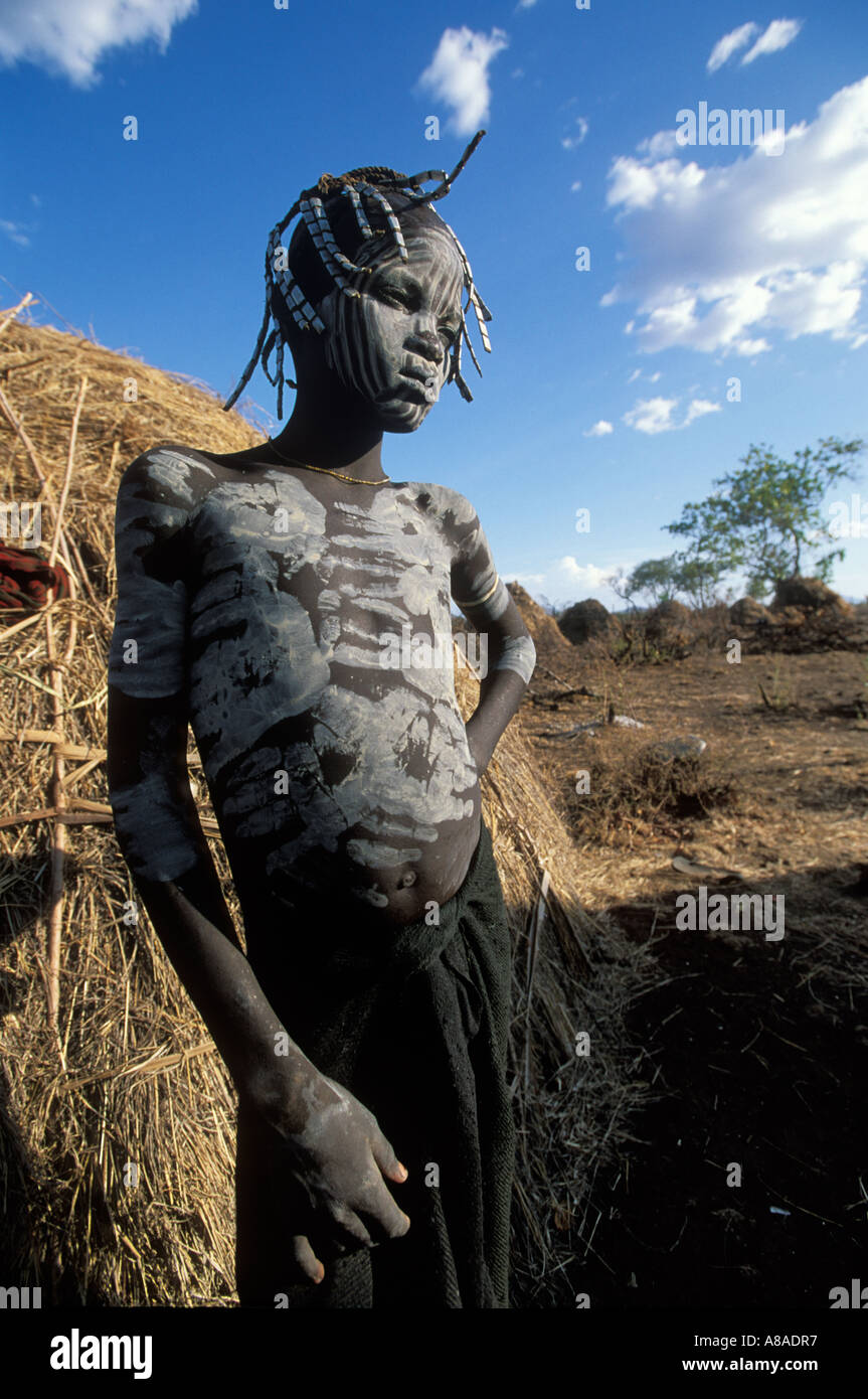 Mursi boy , Mago National Park , South Omo Valley , Ethiopia Stock ...