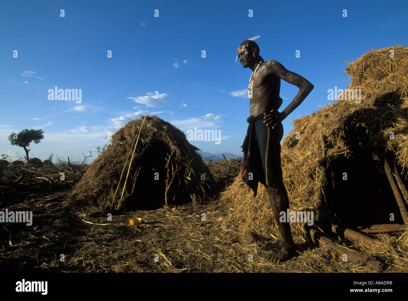 Mursi man with body painting , Mago National Park , South Omo Valley ...