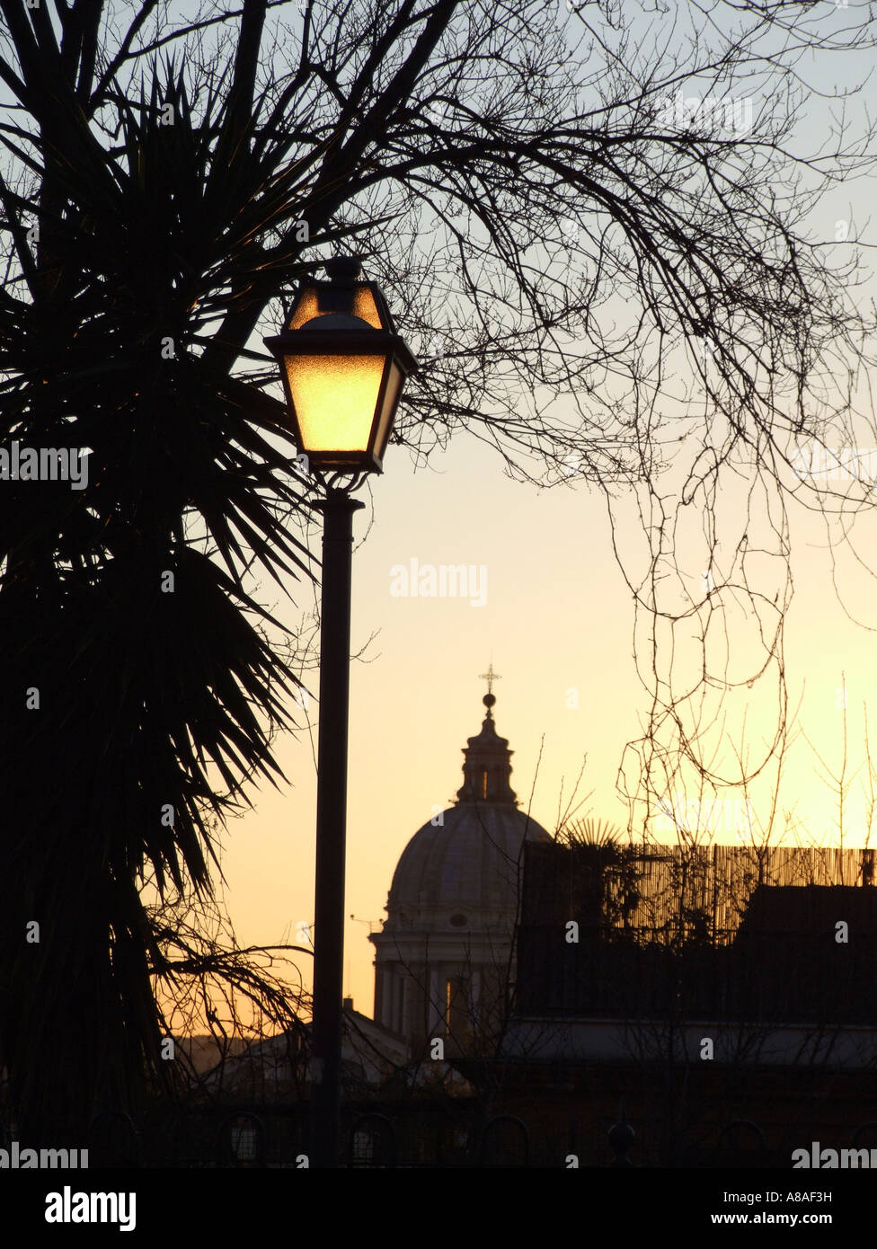 one street lamp post pole in rome at night Stock Photo - Alamy
