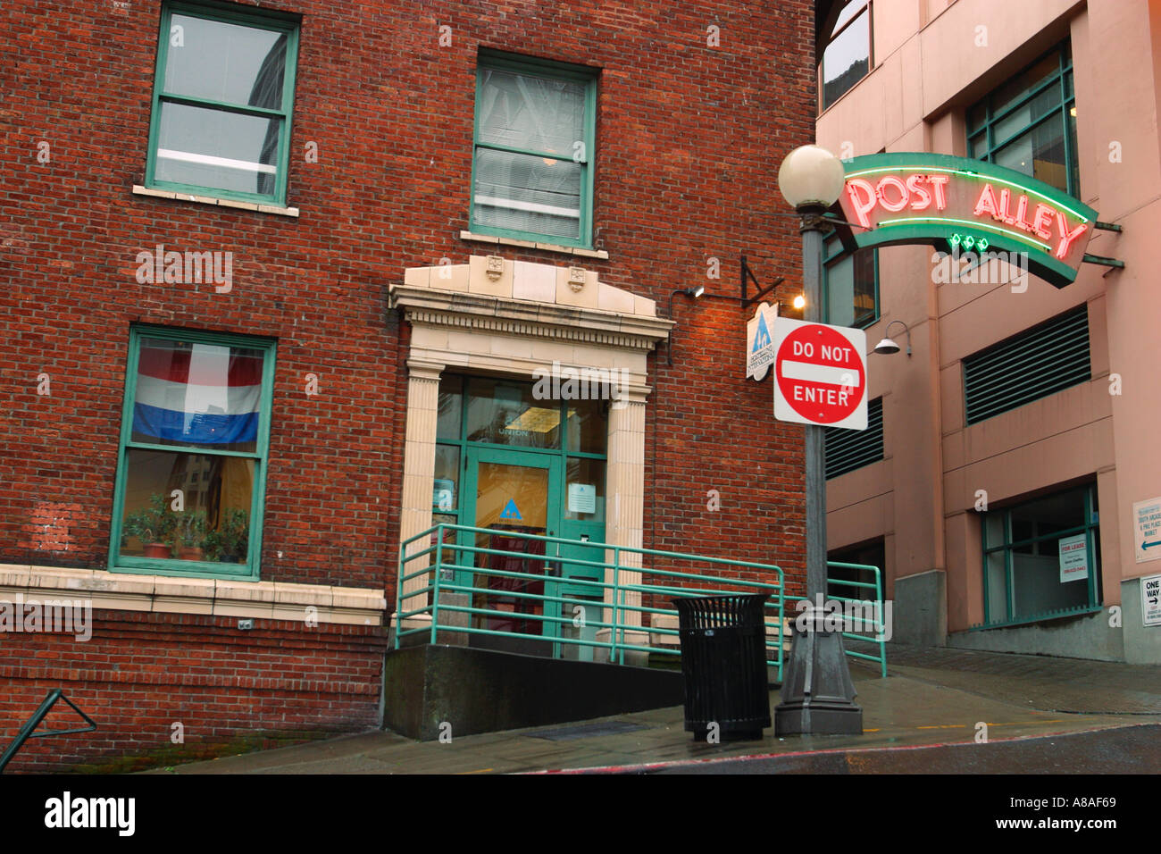 WASHINGTON Seattle Post alley neon sign do not enter sign youth hostel ...