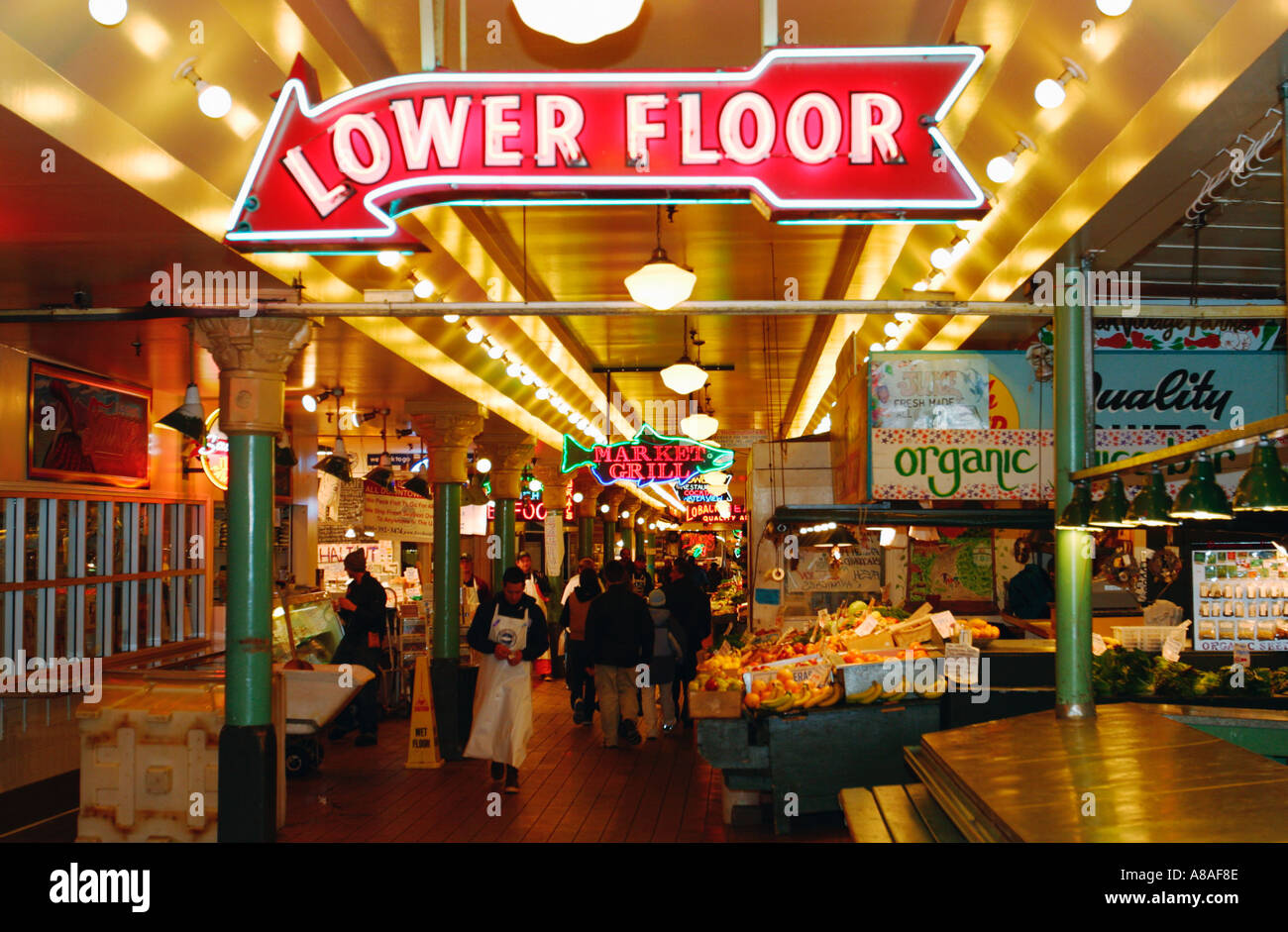 WASHINGTON Seattle Pike Place market interior neon signs Founded 1907 ...