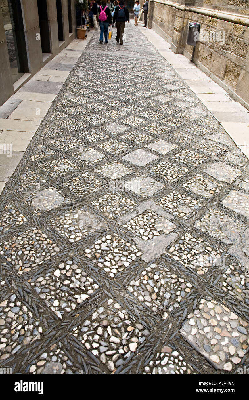 Patterned path with small worn stones alongside the cathedral Granada ...